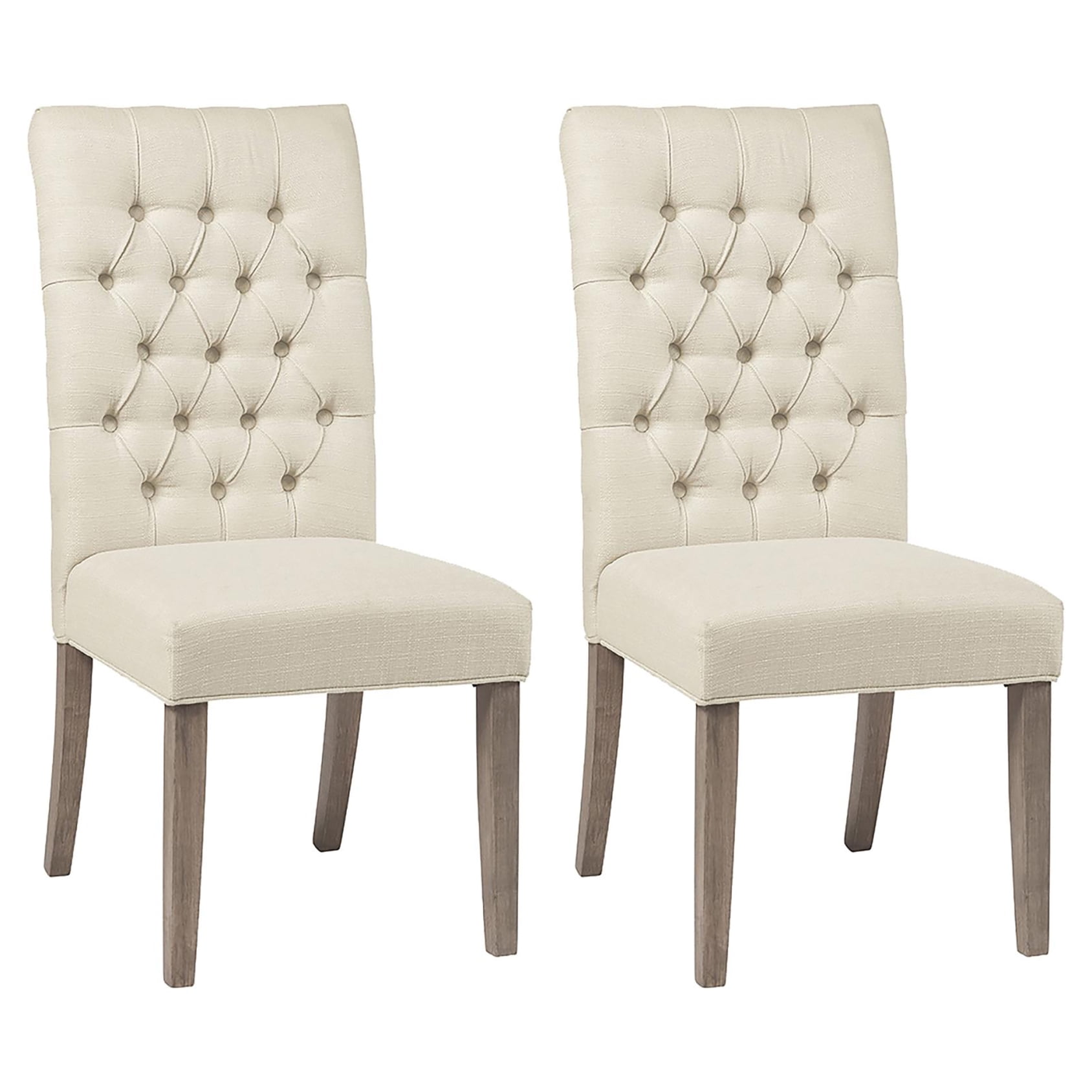 Miekor Furniture Oatmeal and Vineyard Oak Tufted Back Parson Chairs ...