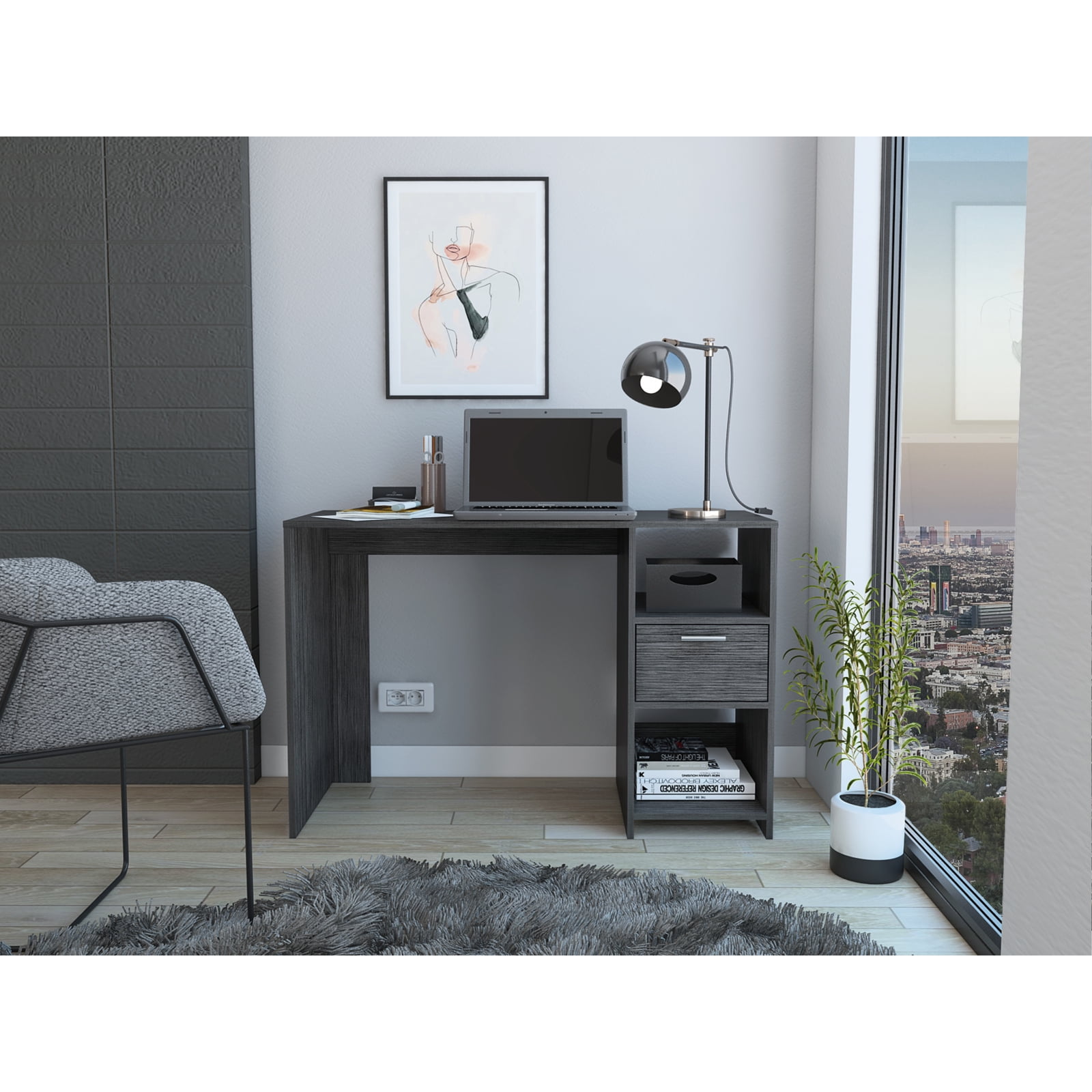 Miekor Furniture Omma Computer Desk, One Drawer, Two Shelves 43068 ...
