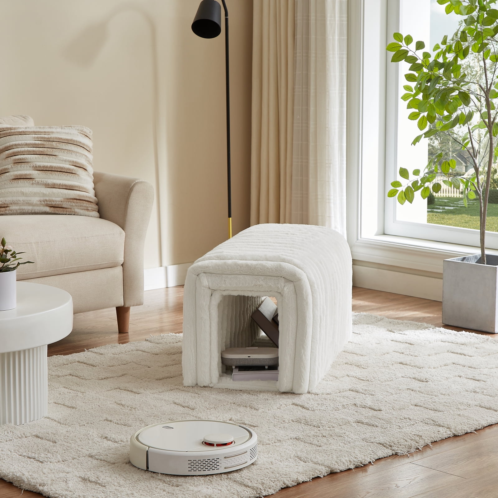 Miekor Furniture Ottoman Storage Bench Pet Supplies Corduroy Bench Cat ...