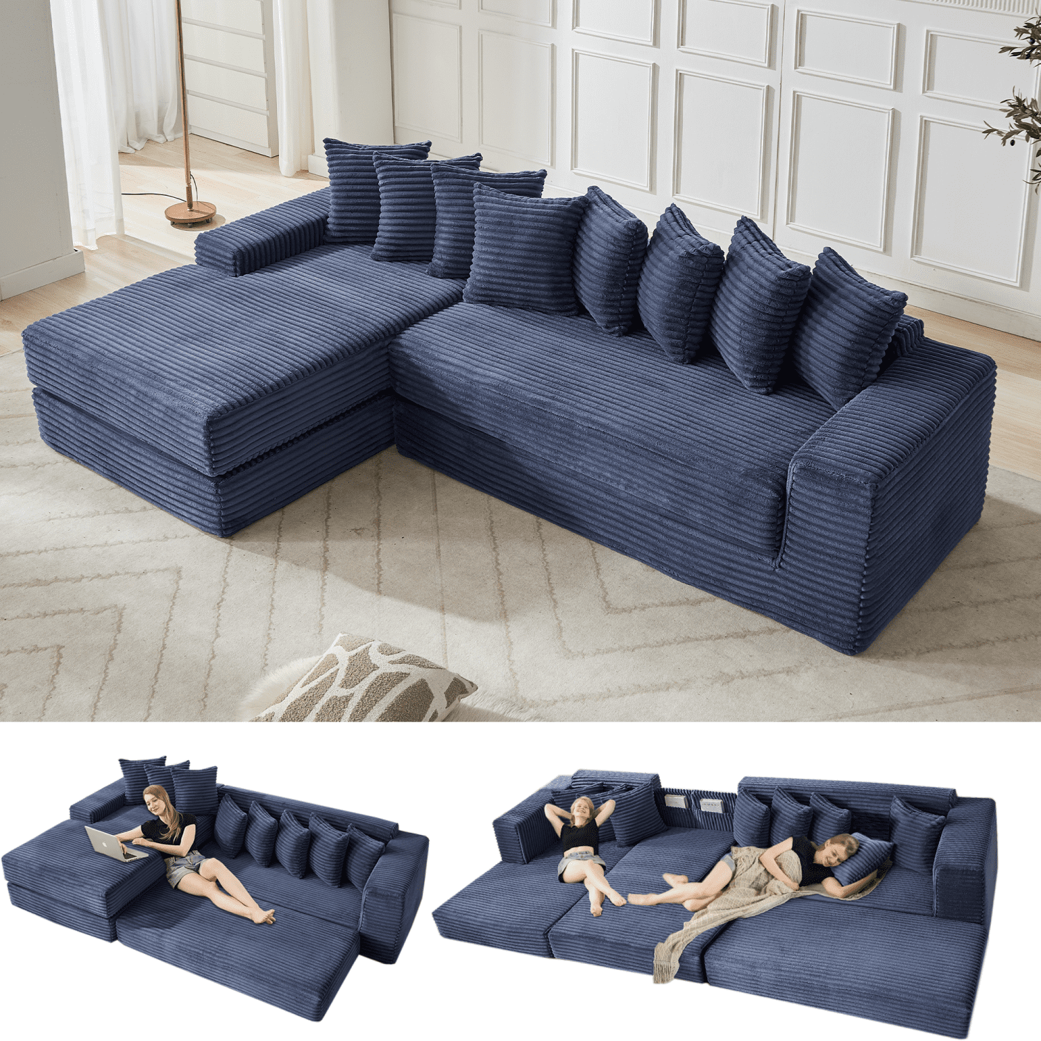 Miekor Furniture Oversize Cloud Couch, L-Shape Sofa, Convertible Floor ...