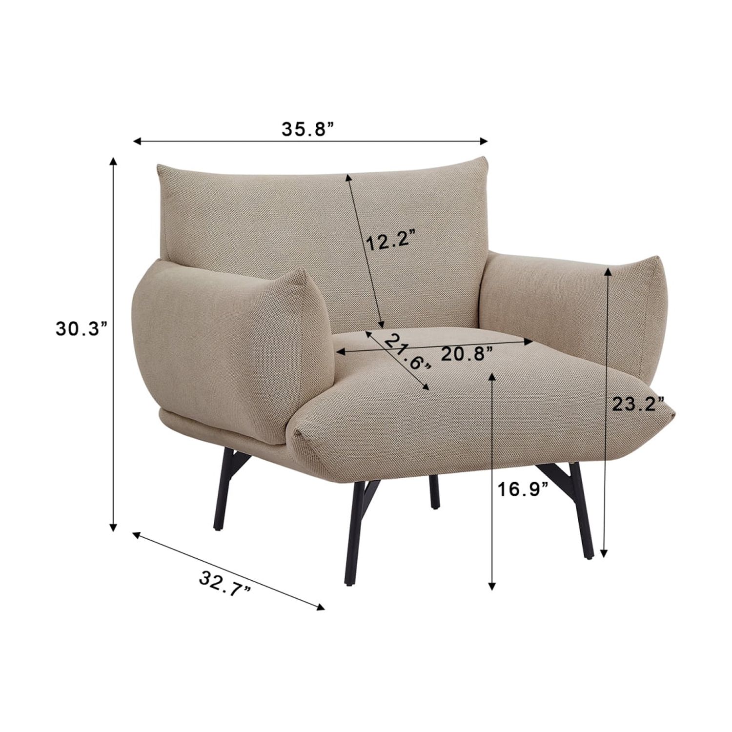 Miekor Furniture Oversized Living Room Accent Armchair Upholstered ...