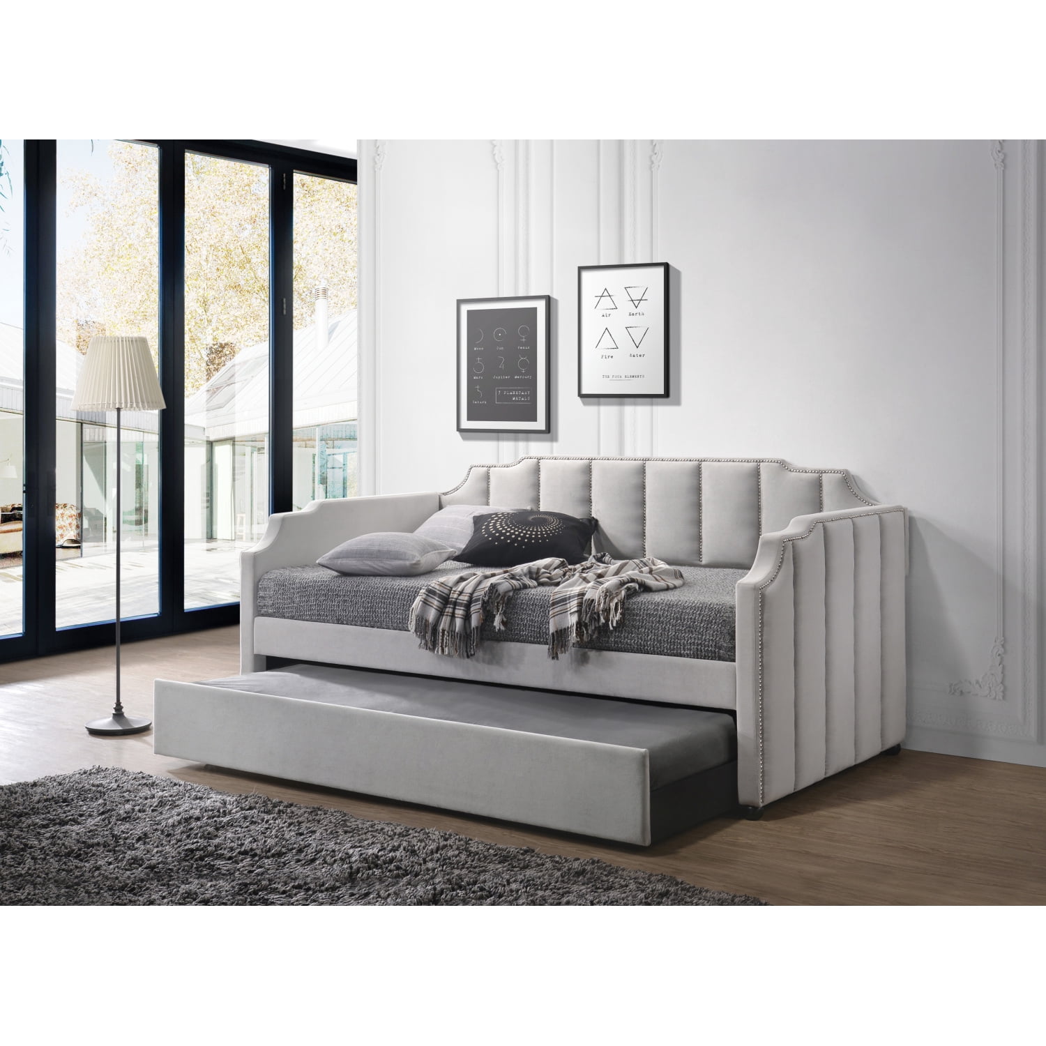 Miekor Furniture Peridot Dove Gray Velvet Daybed W/Trundle (Twin) 30871 ...