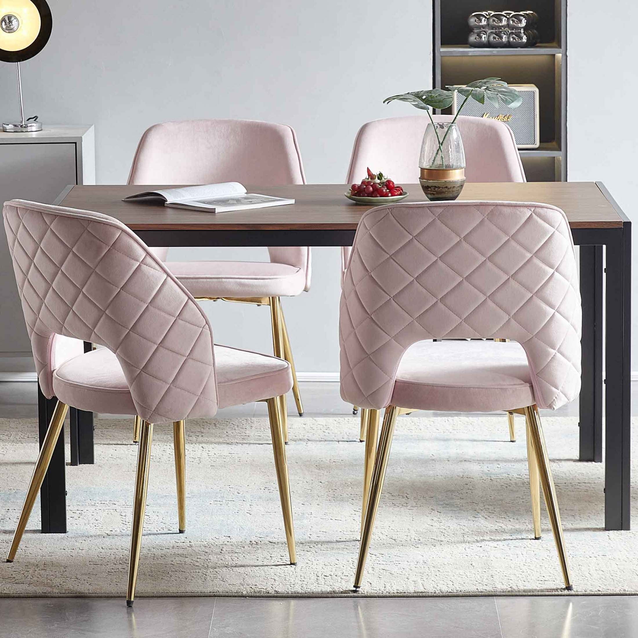 Miekor Furniture Pink Velvet Dinning Chairs with Metal Legs and Hollow ...