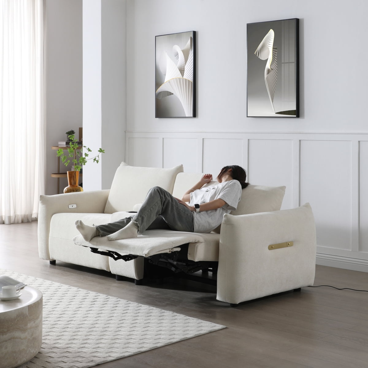 Miekor Furniture Power Lift sofa with 2 Cup Holders And Storage Box,USB ...