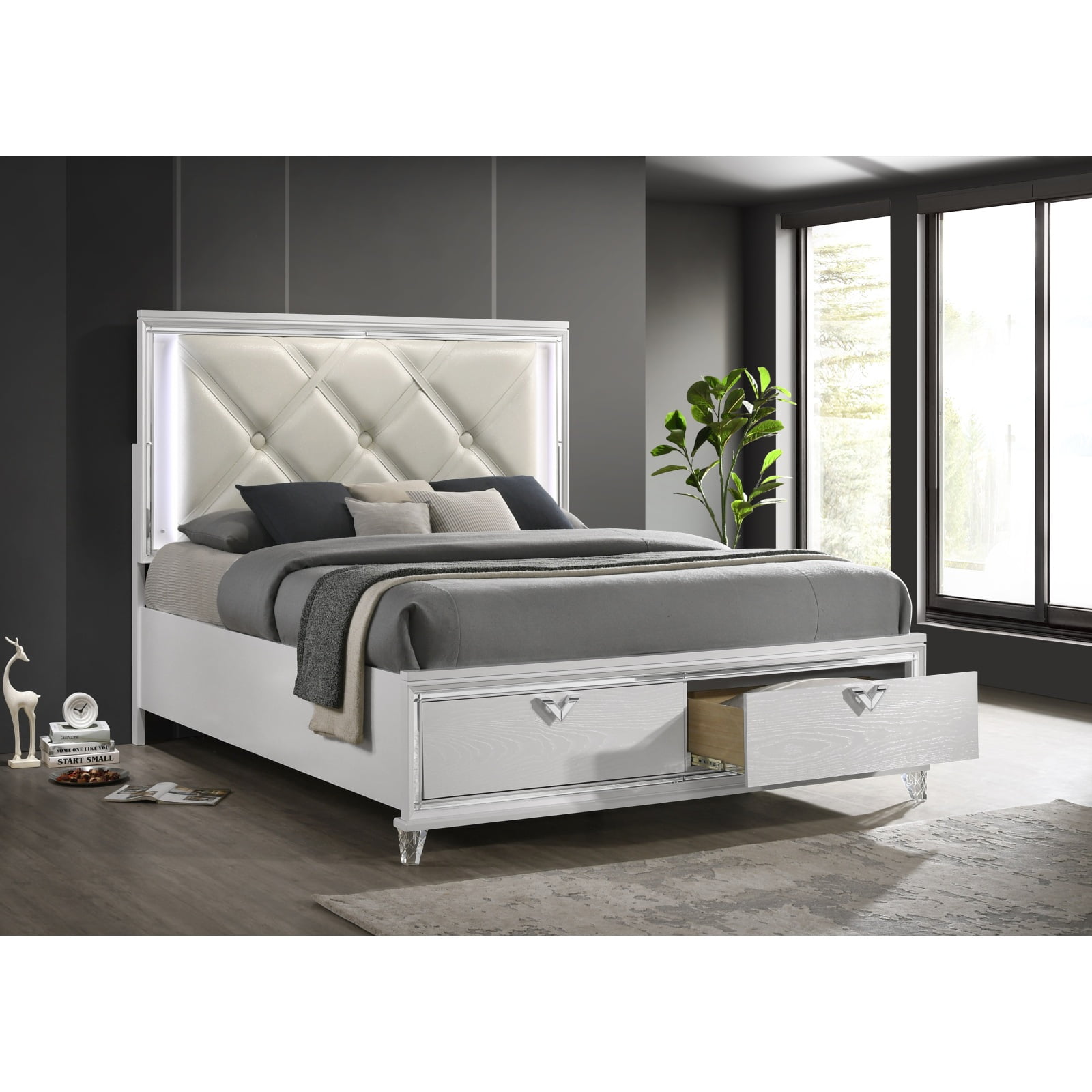Miekor Furniture Prism Modern Style Queen LED-Lit Bed with Padded ...