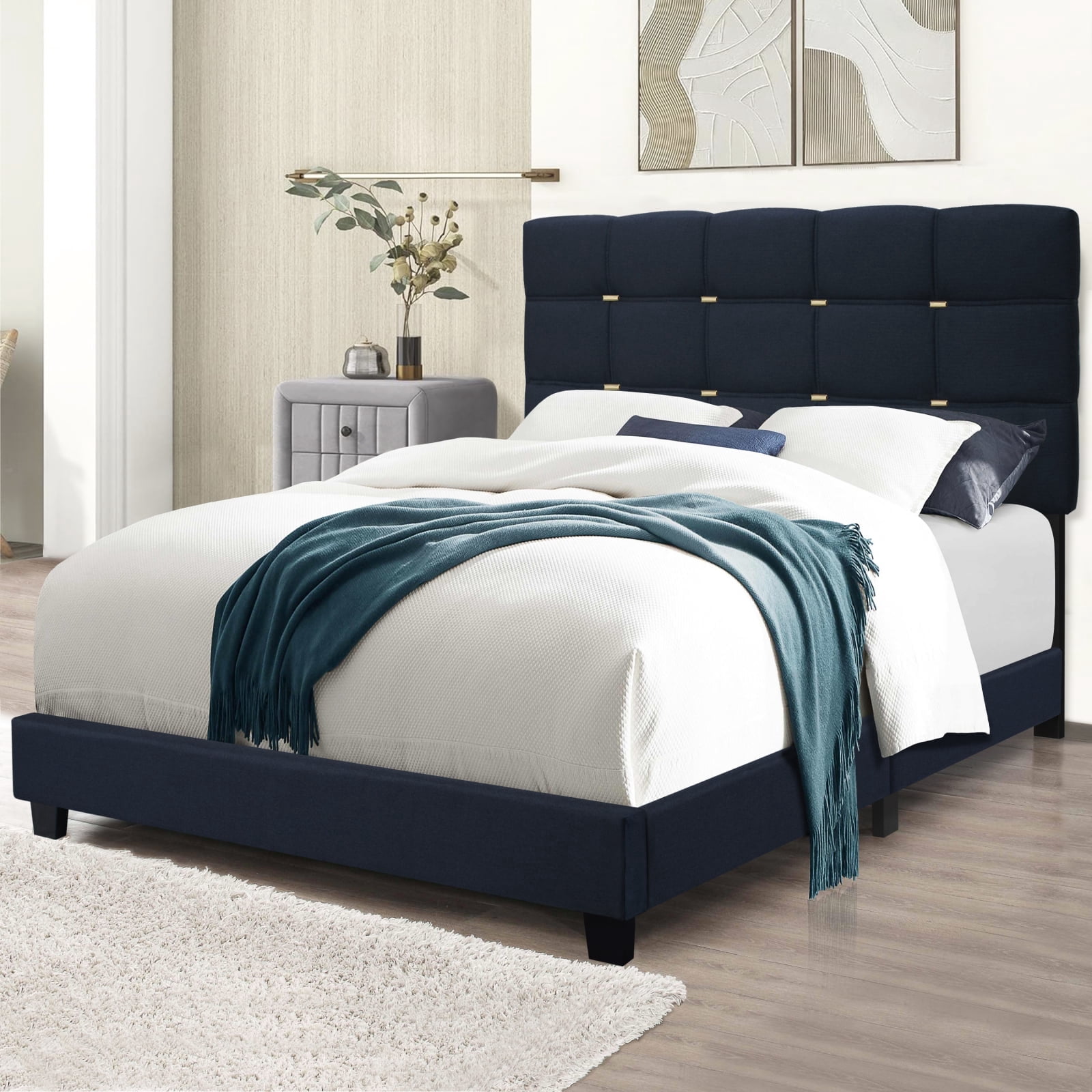 Miekor Furniture QUEEN SIZE ADJUSTABLE UPHOLSTERED BED FRAME WITH GOLD ...