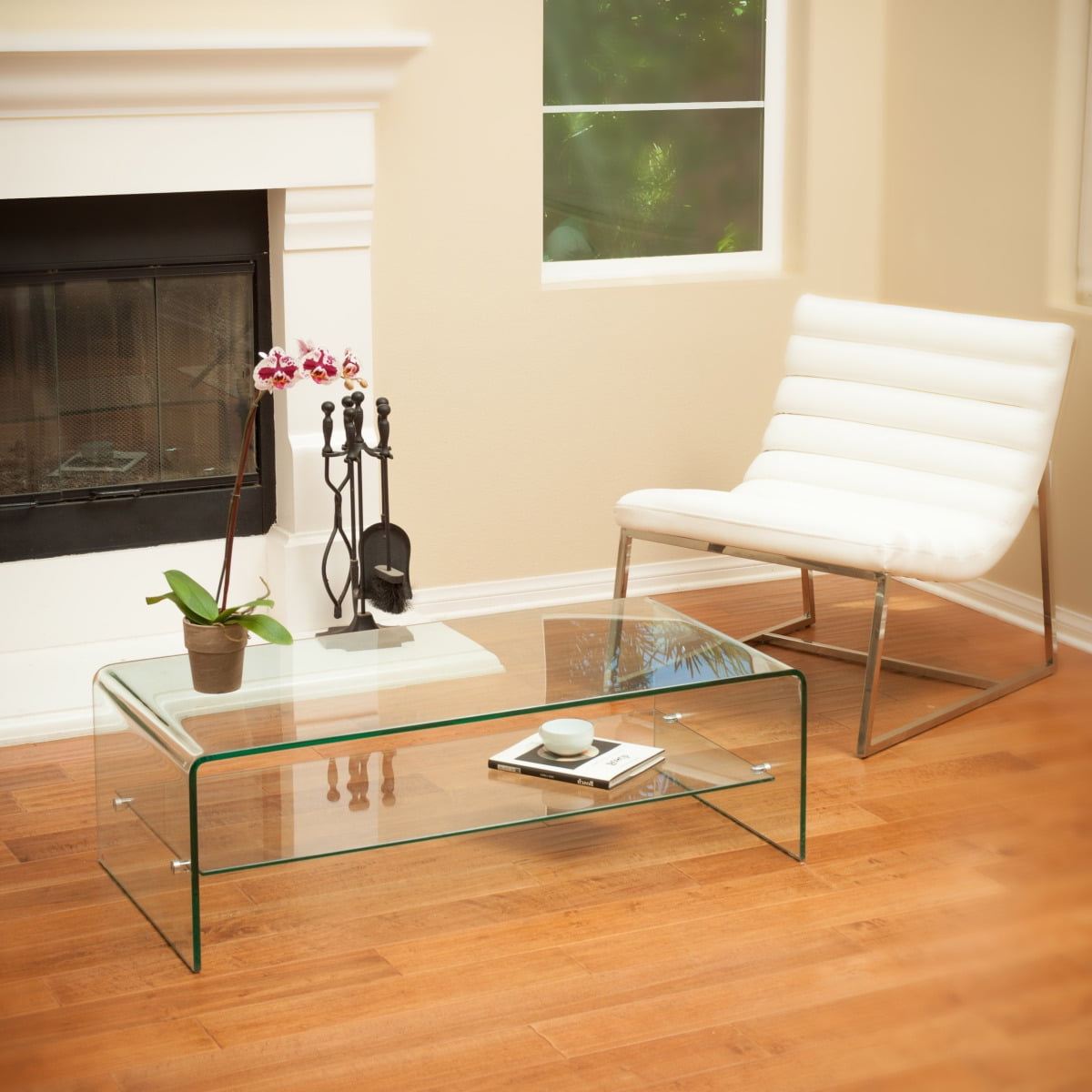 Miekor Furniture Ramona Glass Coffee Table W/Shelf B5A3064 - Walmart.com