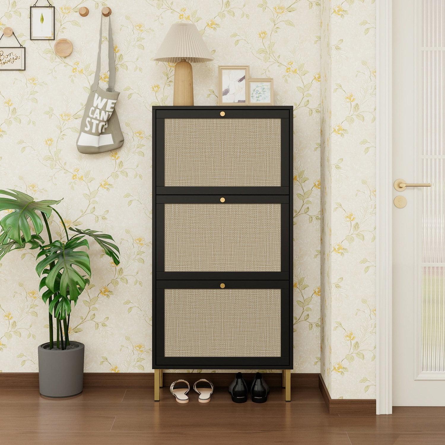 Miekor Furniture Rattan 3 Door Shoe Rack, Freestanding Modern Shoe ...
