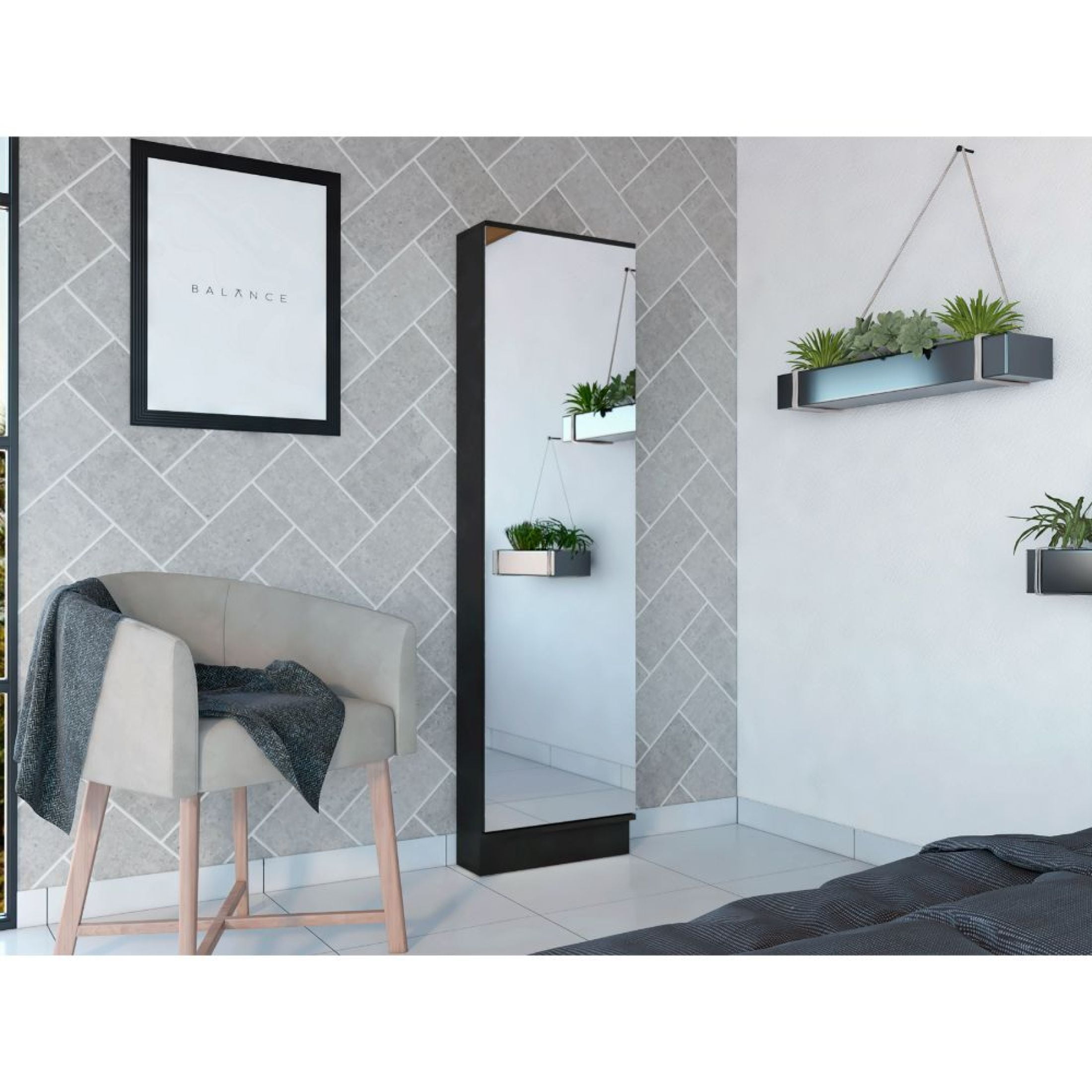 Miekor Furniture Ruan XL Shoe Rack, Mirror, Five Interior Shelves ...