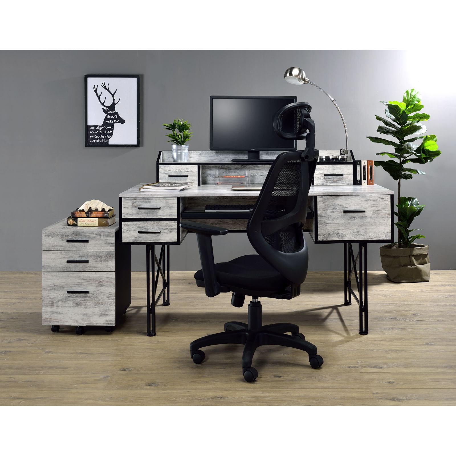 Miekor Furniture Safea Antique White & Black Finish Computer Desk 23657 ...