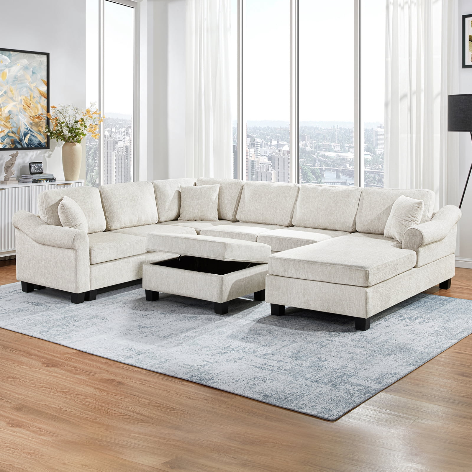 Miekor Furniture Sectional Sofa 111.8" U-shaped Sofa Chenille ...