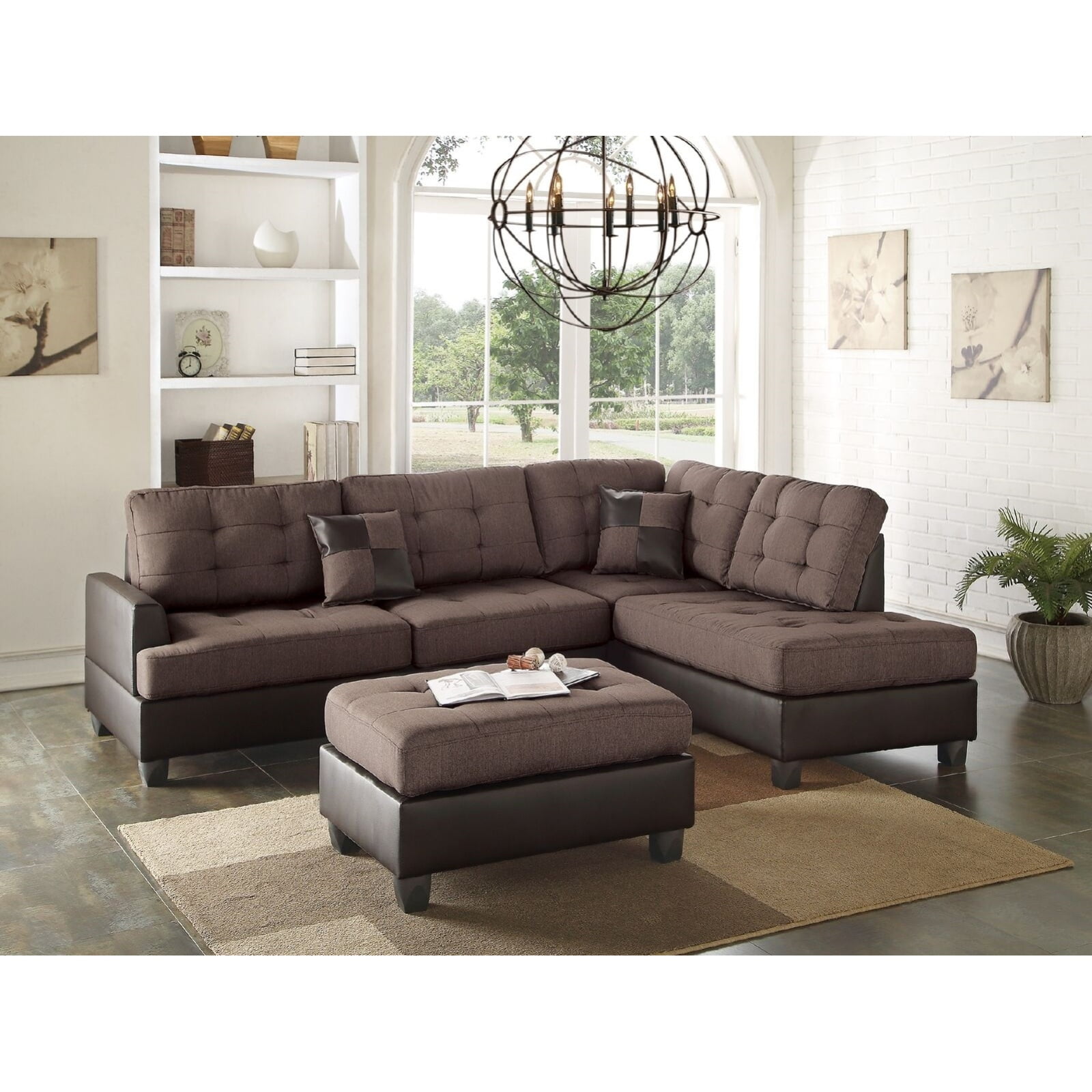 Miekor Furniture Sectional Sofa Chocolate Polyfiber Cushion Tufted ...