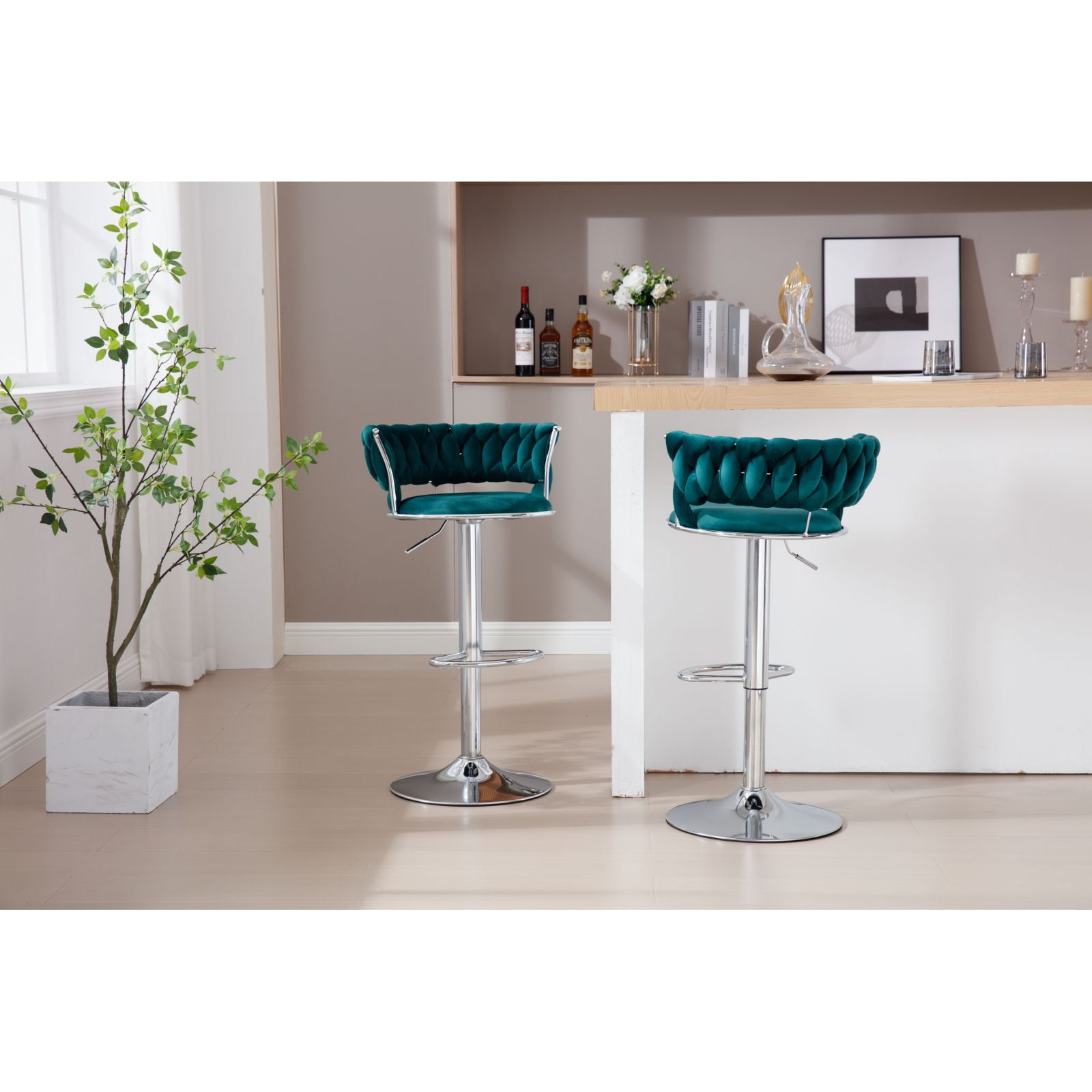 Miekor Furniture Set of 2 Bar Stools,with Chrome Footrest and Base ...