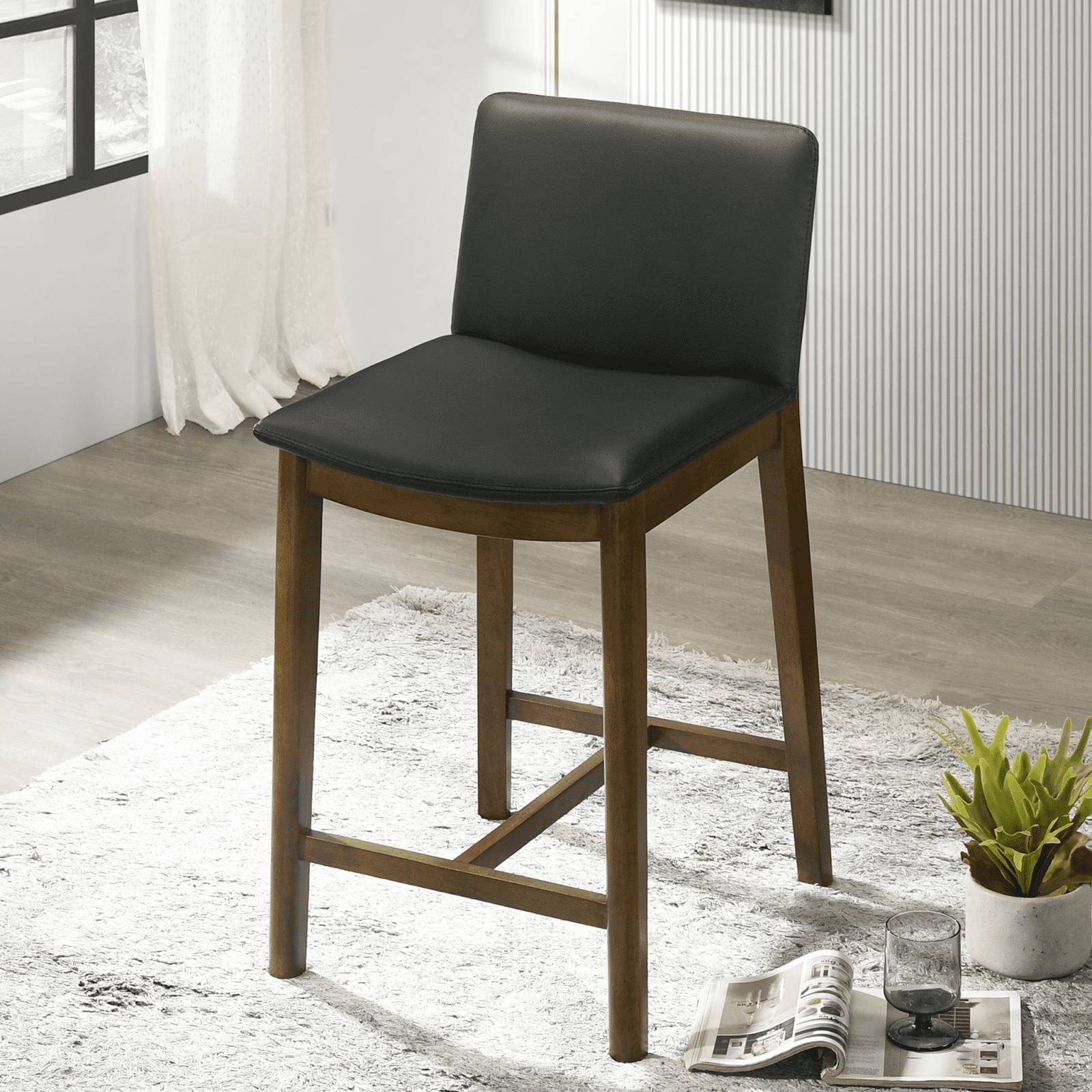 Miekor Furniture Shannon Counter Chair In Black Vegan Leather 55226 ...