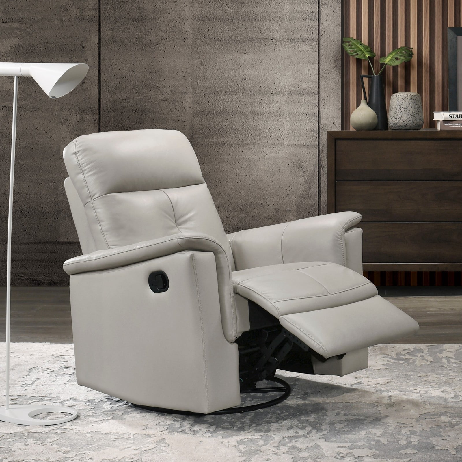 Miekor Furniture Silver Color Leather Upholstered Reclining Chair ...