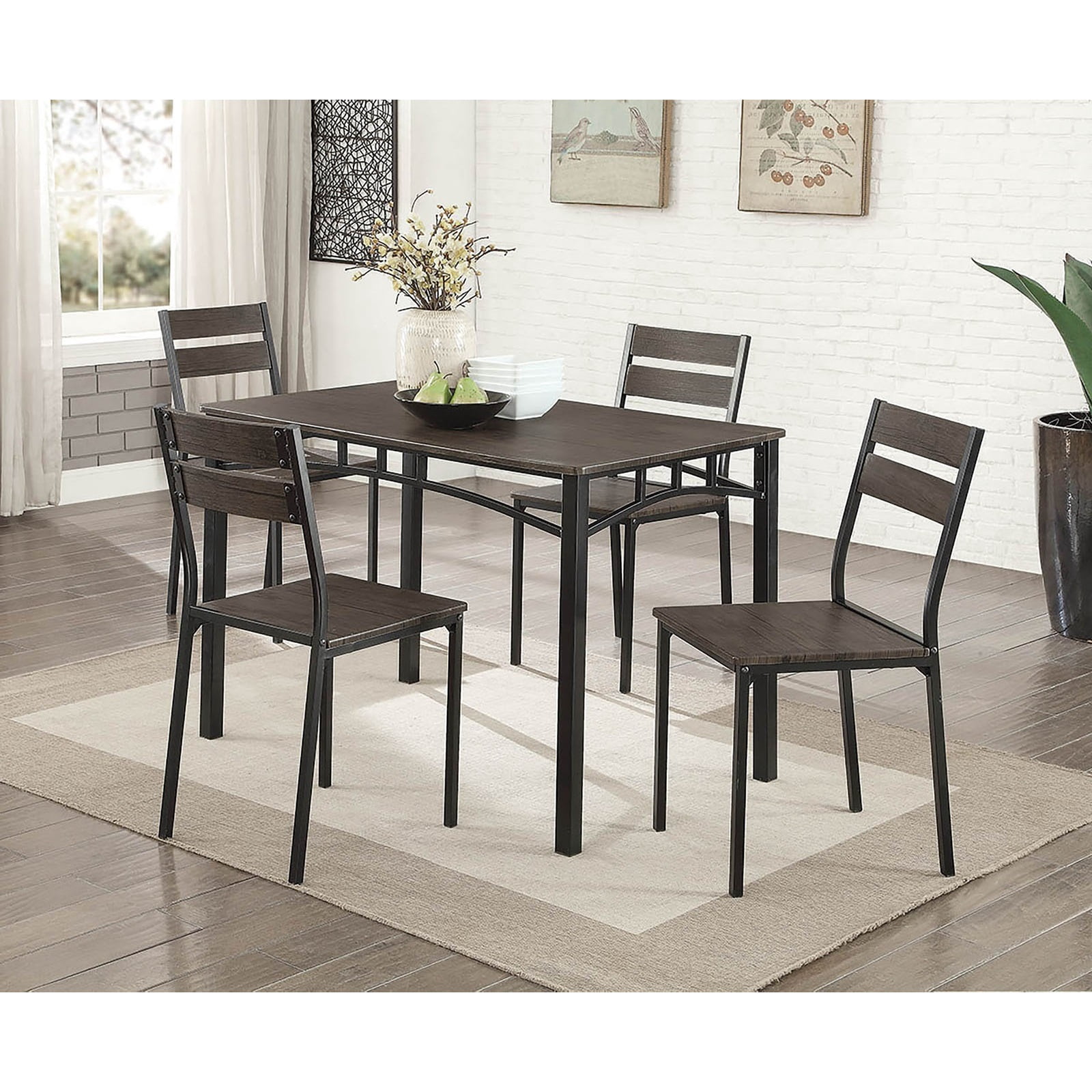 Miekor Furniture Simple Black Metal Frame Dining 5pc Set Wooden Set ...