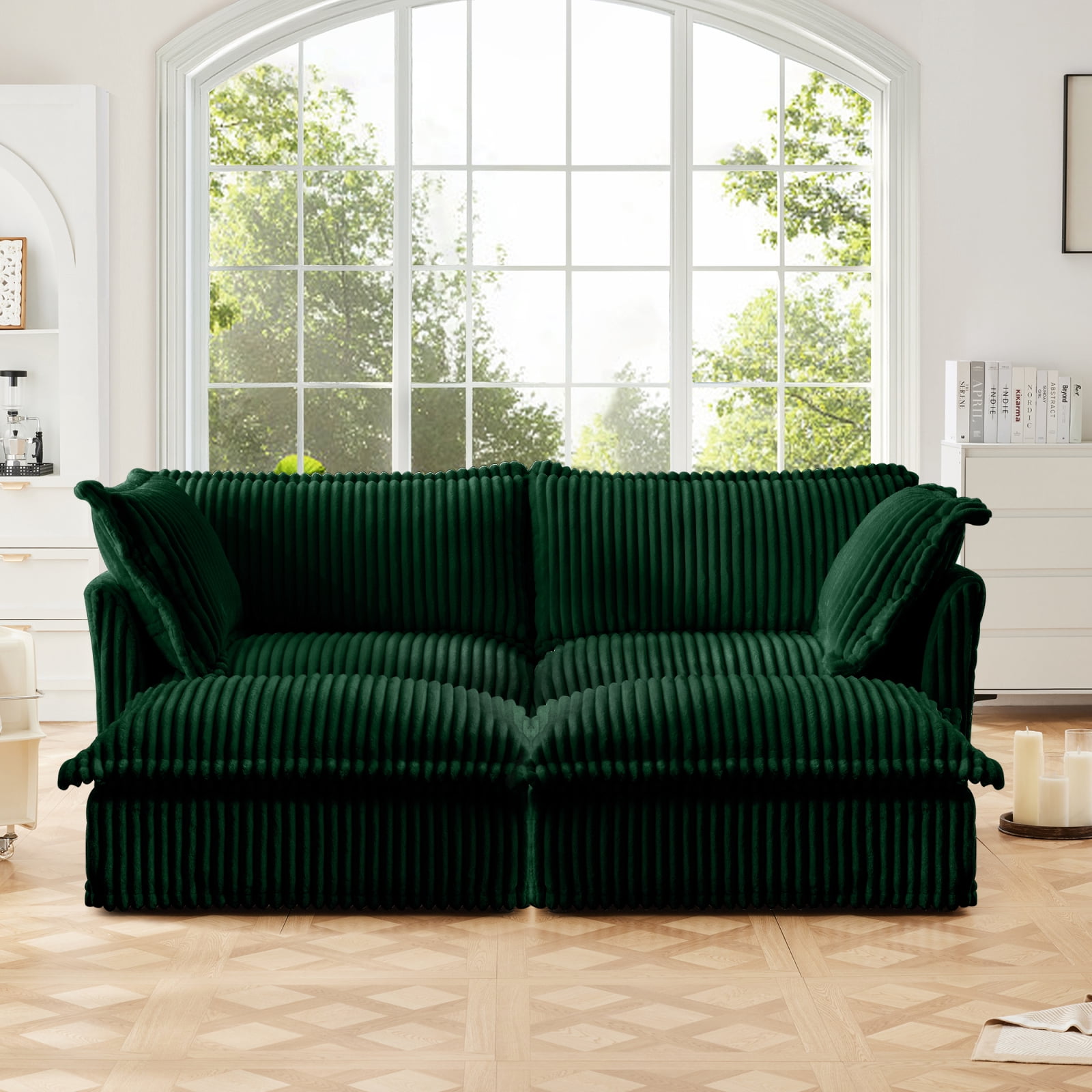 Miekor Furniture Slipcovered Sofa 2 Seater Sofa With 2 Ottomans, 2 ...