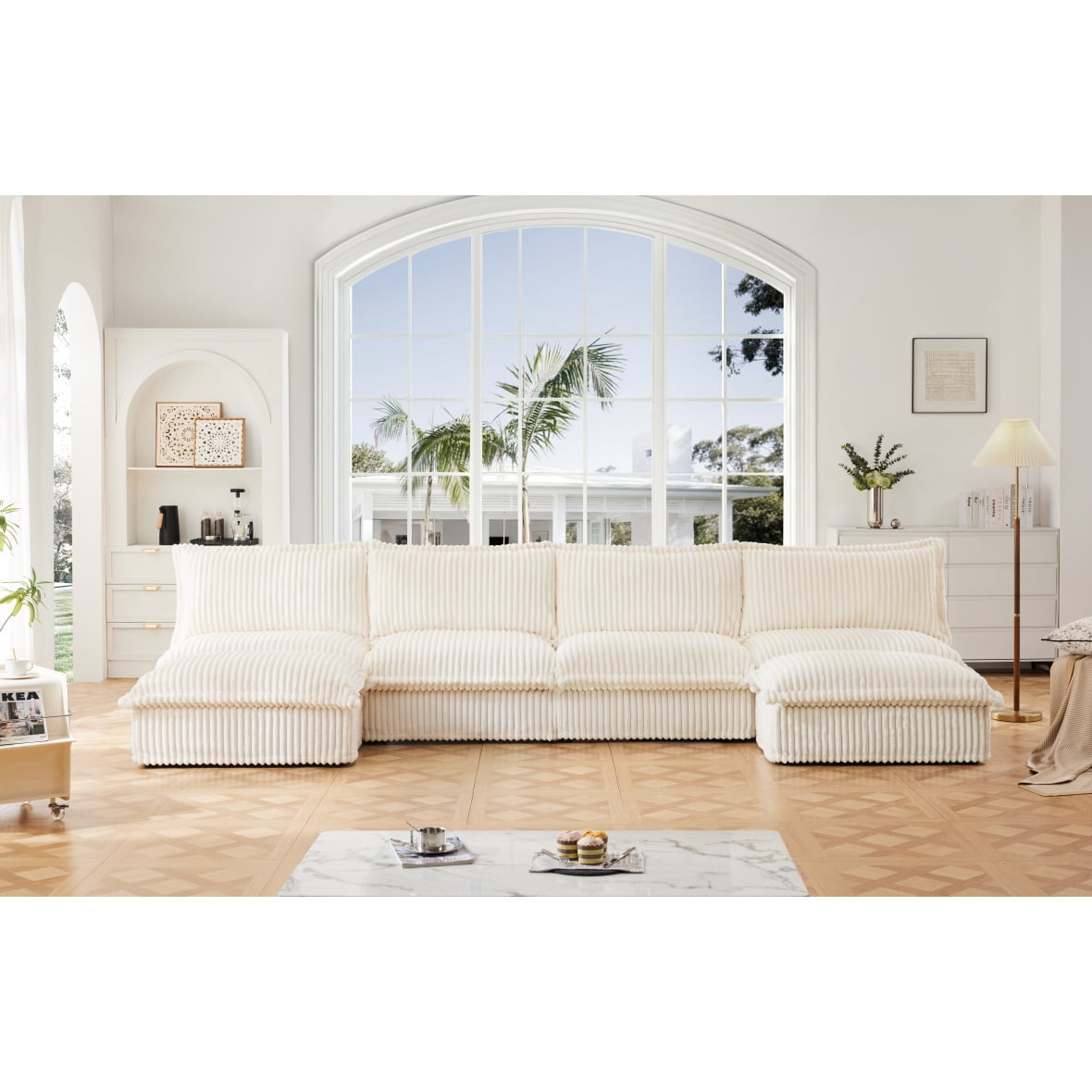 Miekor Furniture Slipcovered U 4 Seater Shape Sectional Long Sectionl Cocuh, Armless Sectional ...