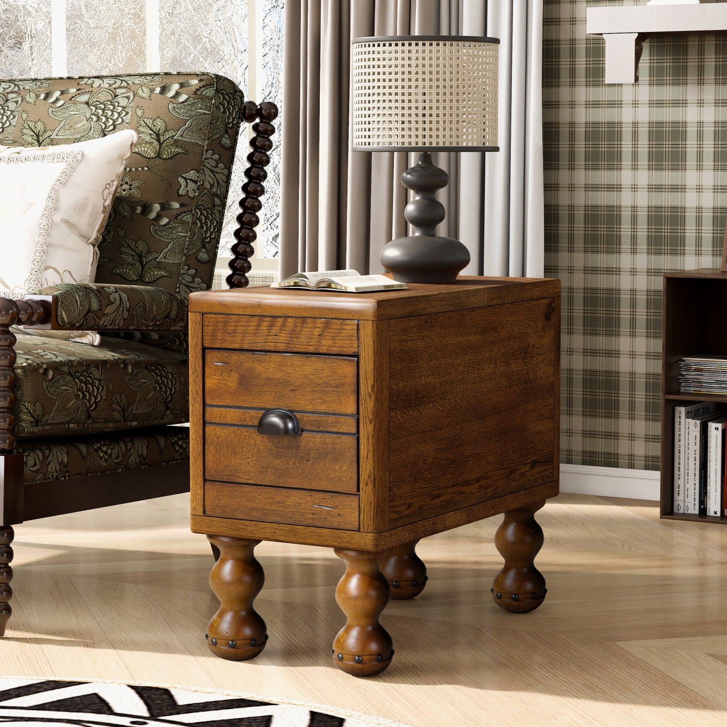 Miekor Furniture Solid Wood End Table, Rectangle 23.6 inch Narrow Side ...