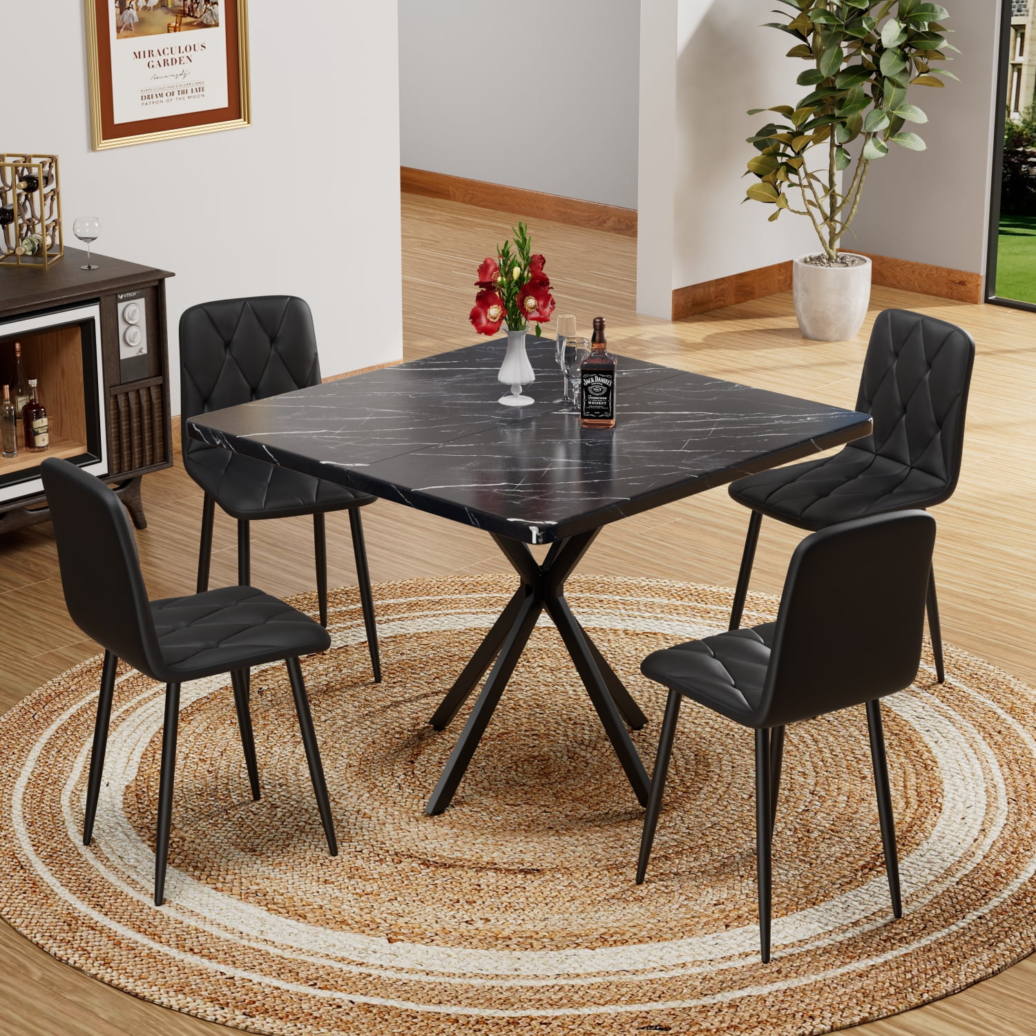 Miekor Furniture Square Dining Table Set, Mid Century Modern Square ...