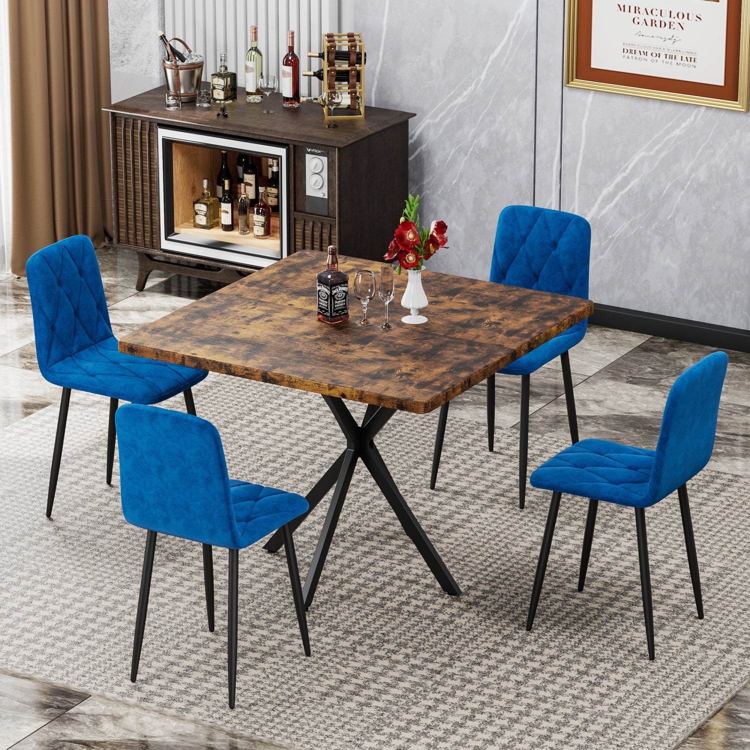 Miekor Furniture Square Dining Table Set, Mid Century Modern Square Dining Table for 4 Person ...