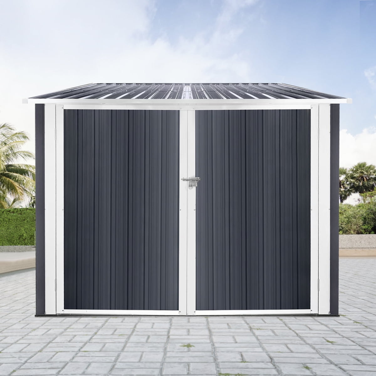 Miekor Furniture Steel Outdoor Bicycle Storage Shed, for 4 Bikes,Grey ...