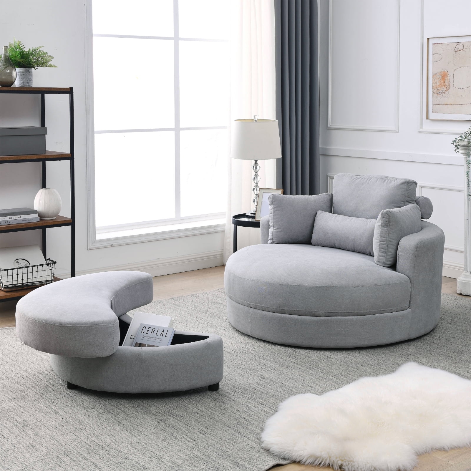 Miekor Furniture Swivel Accent Barrel Modern Grey Sofa Lounge Club Big ...
