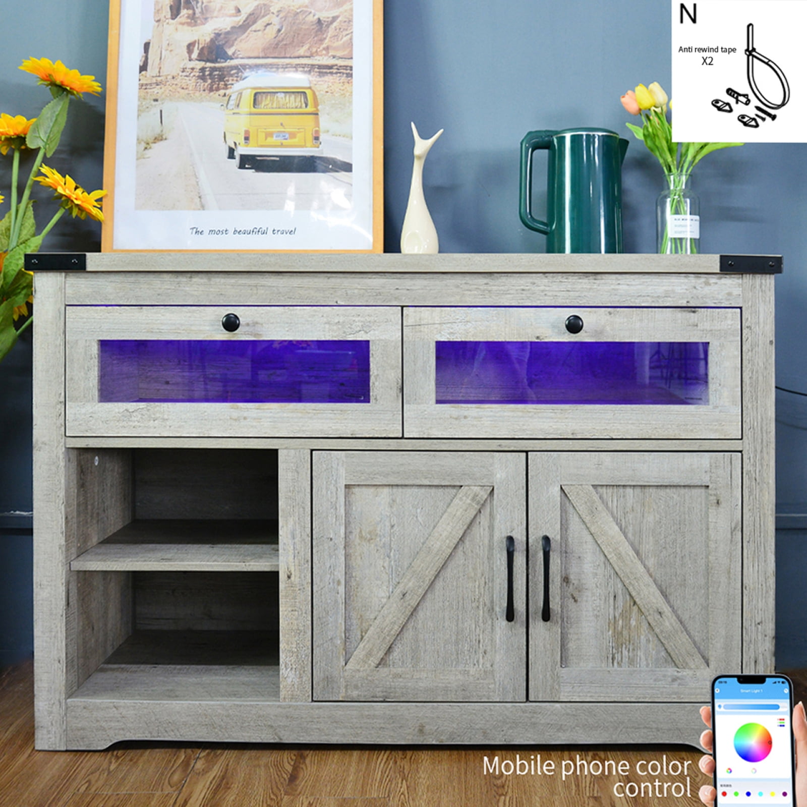 Miekor Furniture TV Cabinet, Modern LED TV Cabinet with Storage Drawers ...