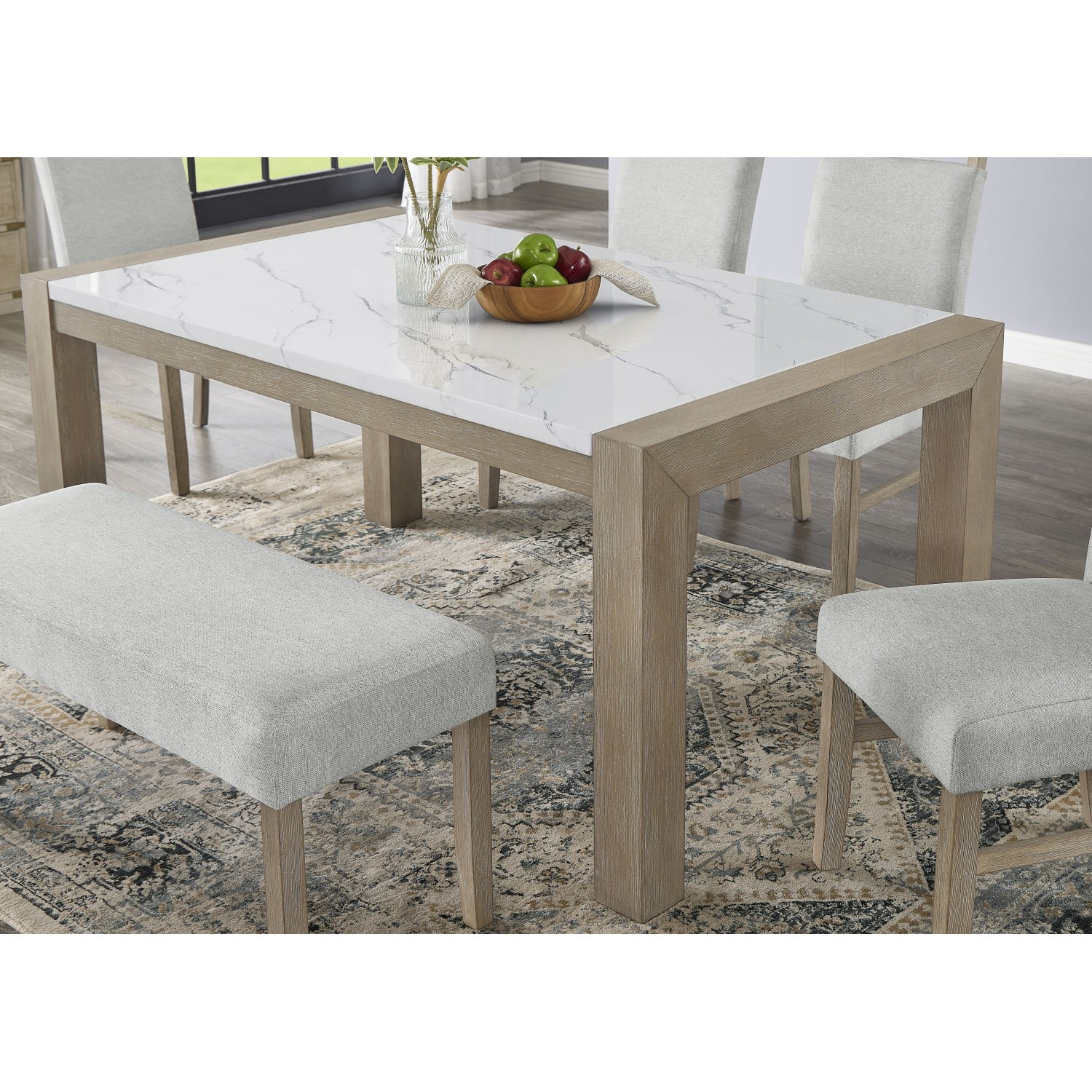 Miekor Furniture Tabitha 66" W Rectangular White Faux Marble Top Dining ...