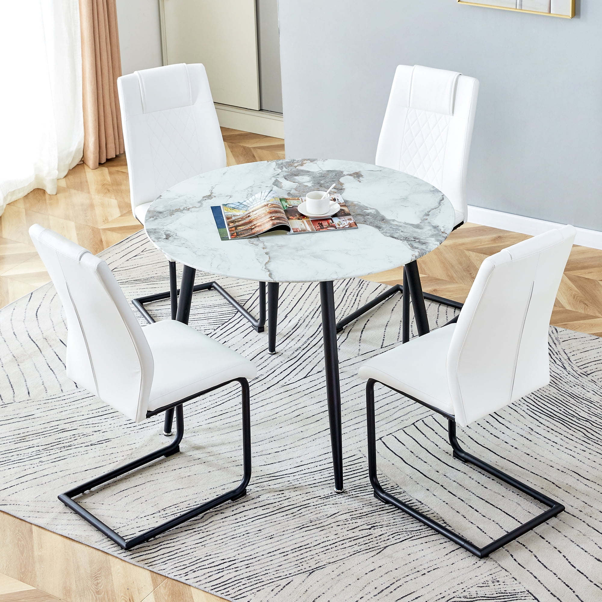 Miekor Furniture Table And Chair Set. Large Modern White Imitation ...