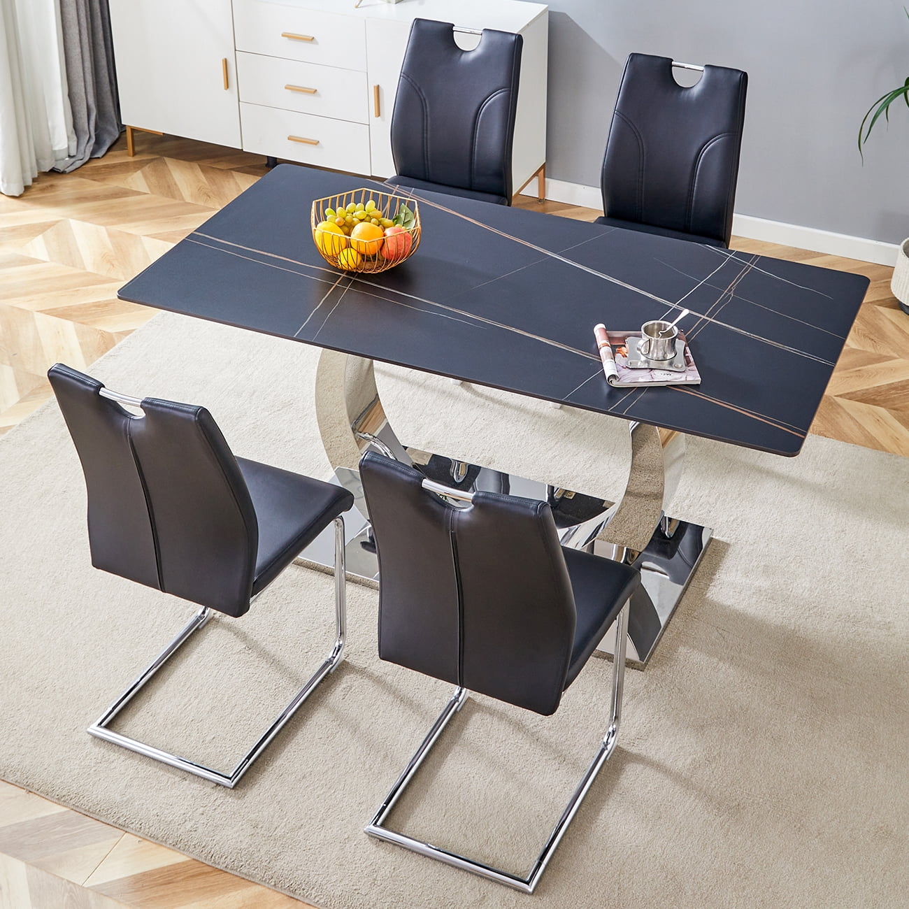 Miekor Furniture Table And Chair Set.63X31.5-Inch Sintered Stone Dining ...