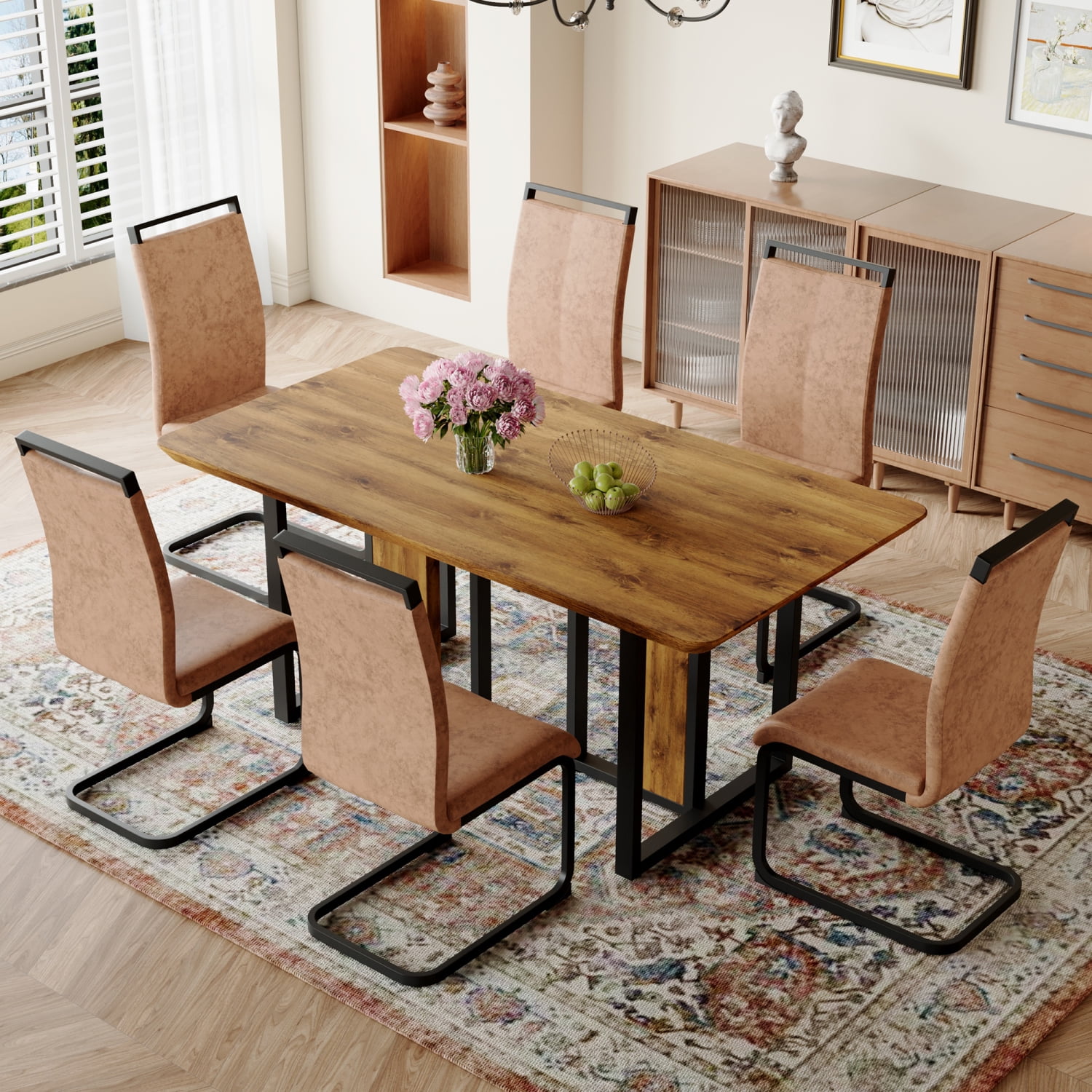 Miekor Furniture Table And Chair Set.67"X36" Wood-Textured Mdf Dining ...