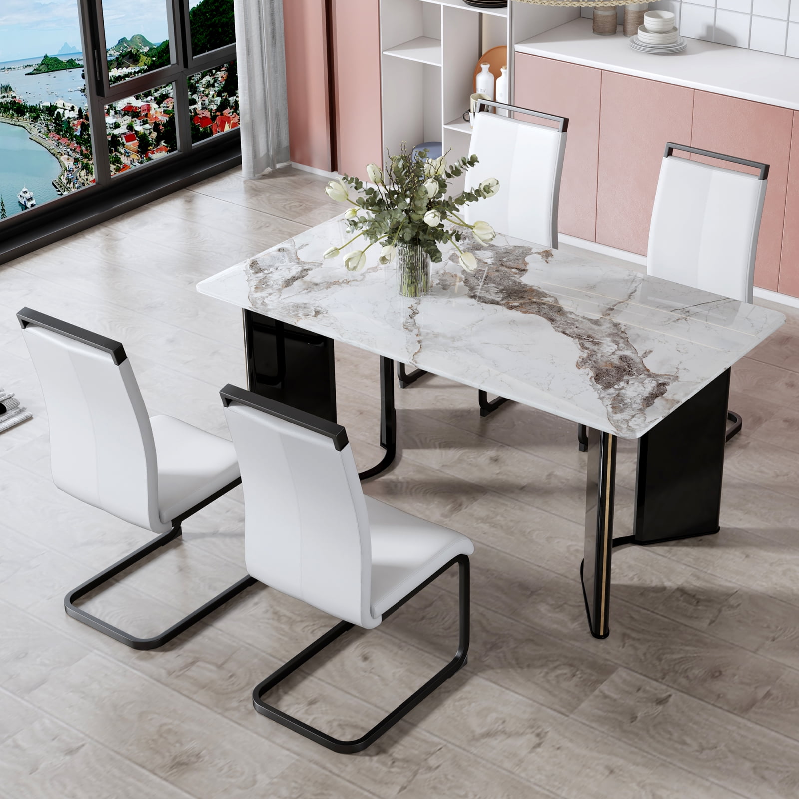 Miekor Furniture Table and chair set white imitation marble desktop ...