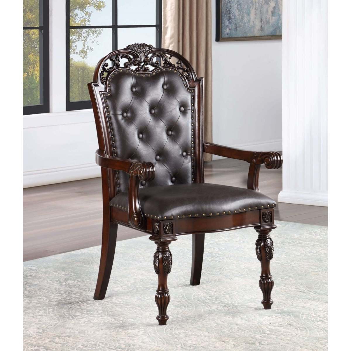 Miekor Furniture Traditional Set of 2pcs Arm Chairs Brown Cherry Solid ...