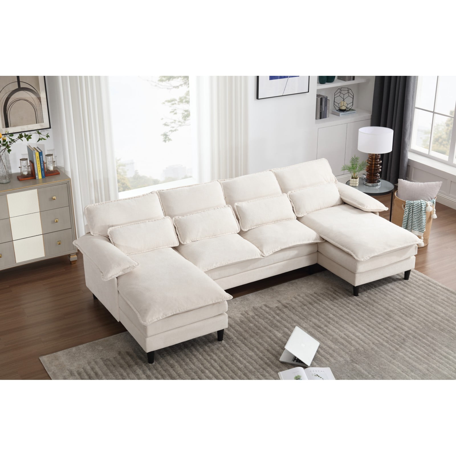 Miekor Furniture U Shaped Modular Sectional Sofa Couch, Corner Sofa With 4Pcs Waist Pillows ...
