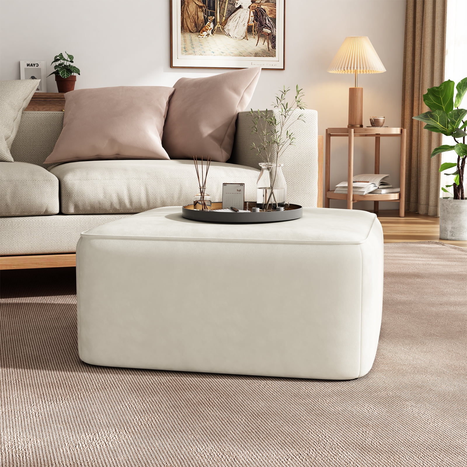 Miekor Furniture Upholstered Square Ottoman,Cream 10457 - Walmart.com