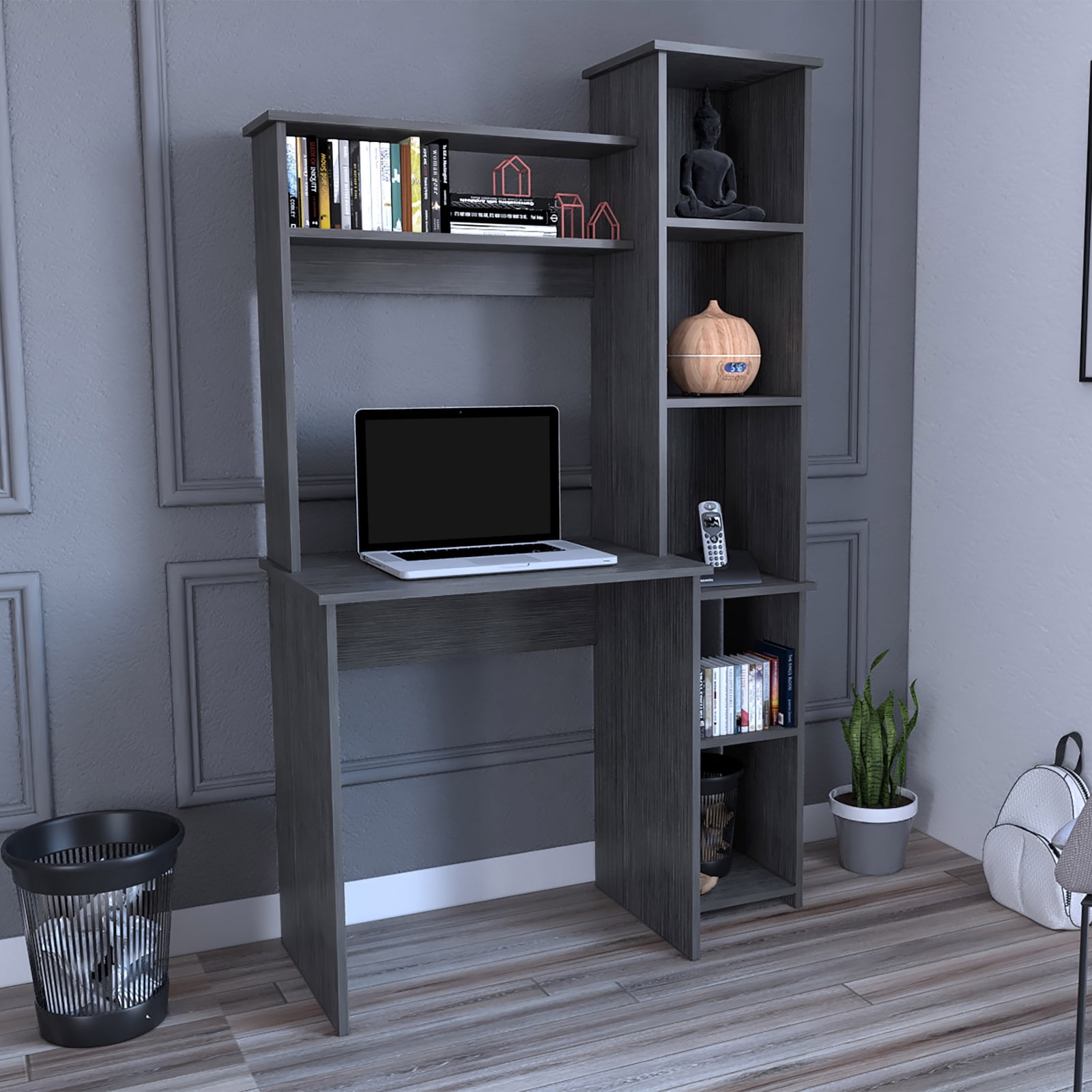 Miekor Furniture Versalles Writintg Desk, Two Superior Shelves, Five Cubbies -Smokey Oak 20008 ...