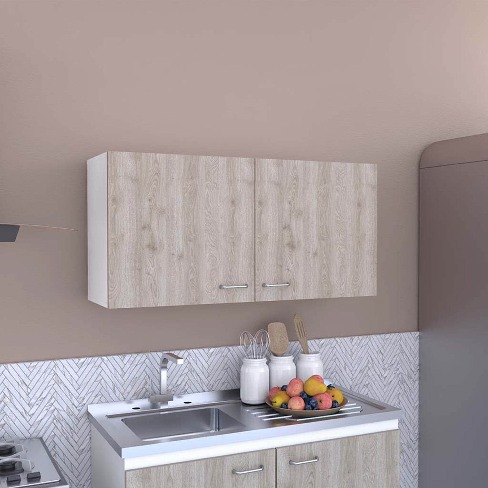 Miekor Furniture Wall cabinet 19"H, two Doors, two internal Shelves, White / Light Gray 58065 ...