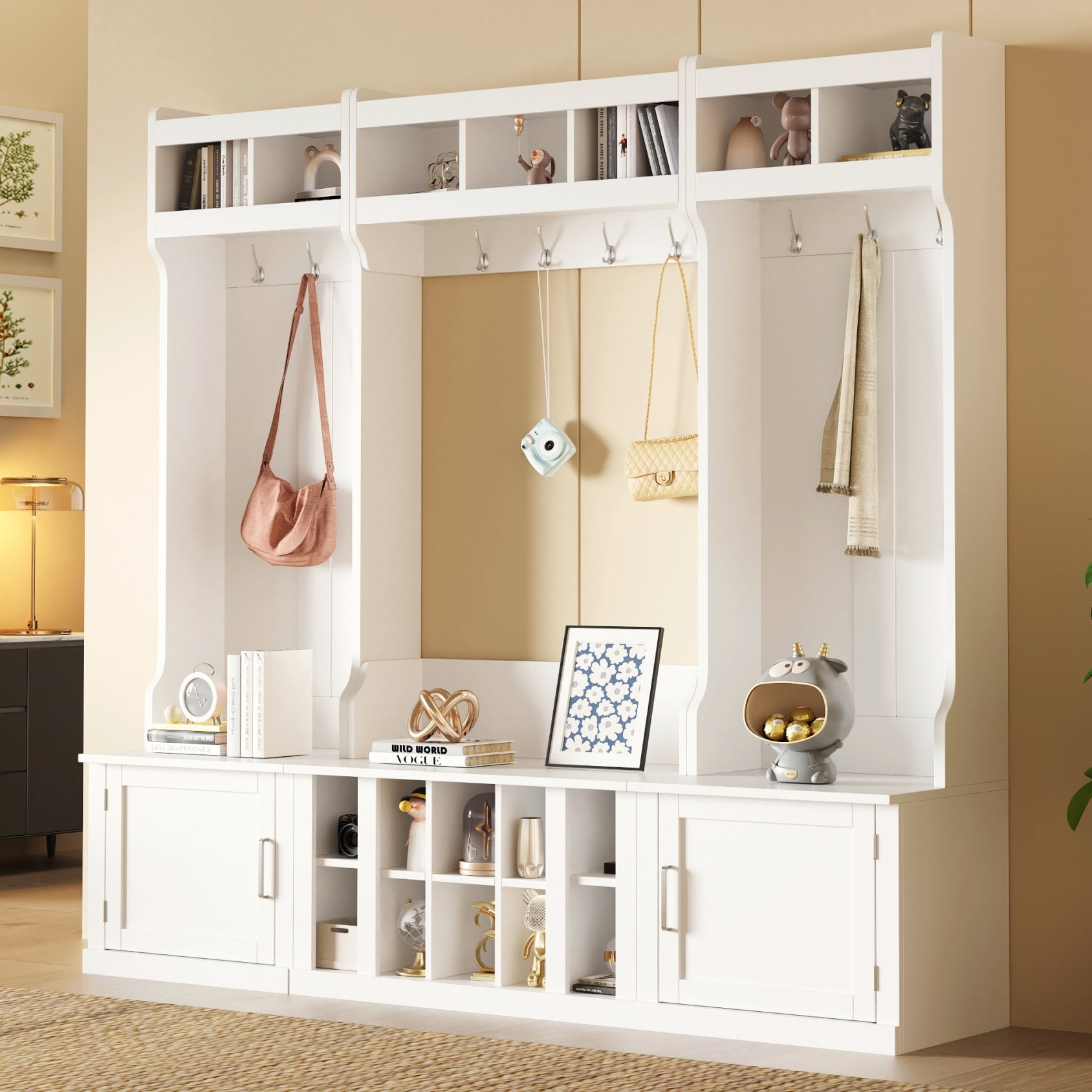 Miekor Furniture Wide Design Hall Tree with Storage and Bench, 4-IN-1 ...