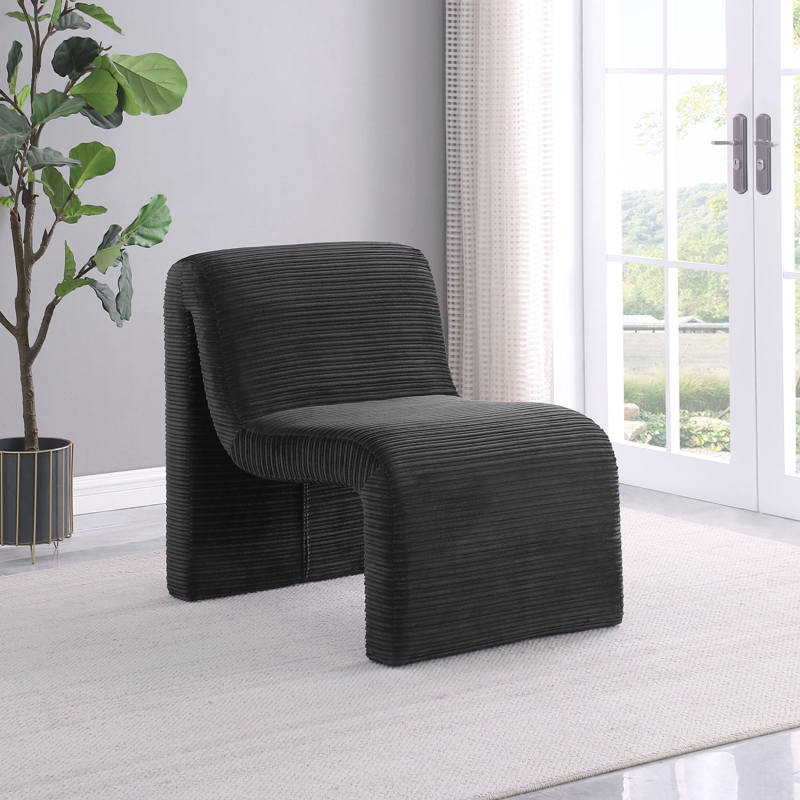Miekor Furniture Winne Black Upholstered Curved Armless Accent Chair ...