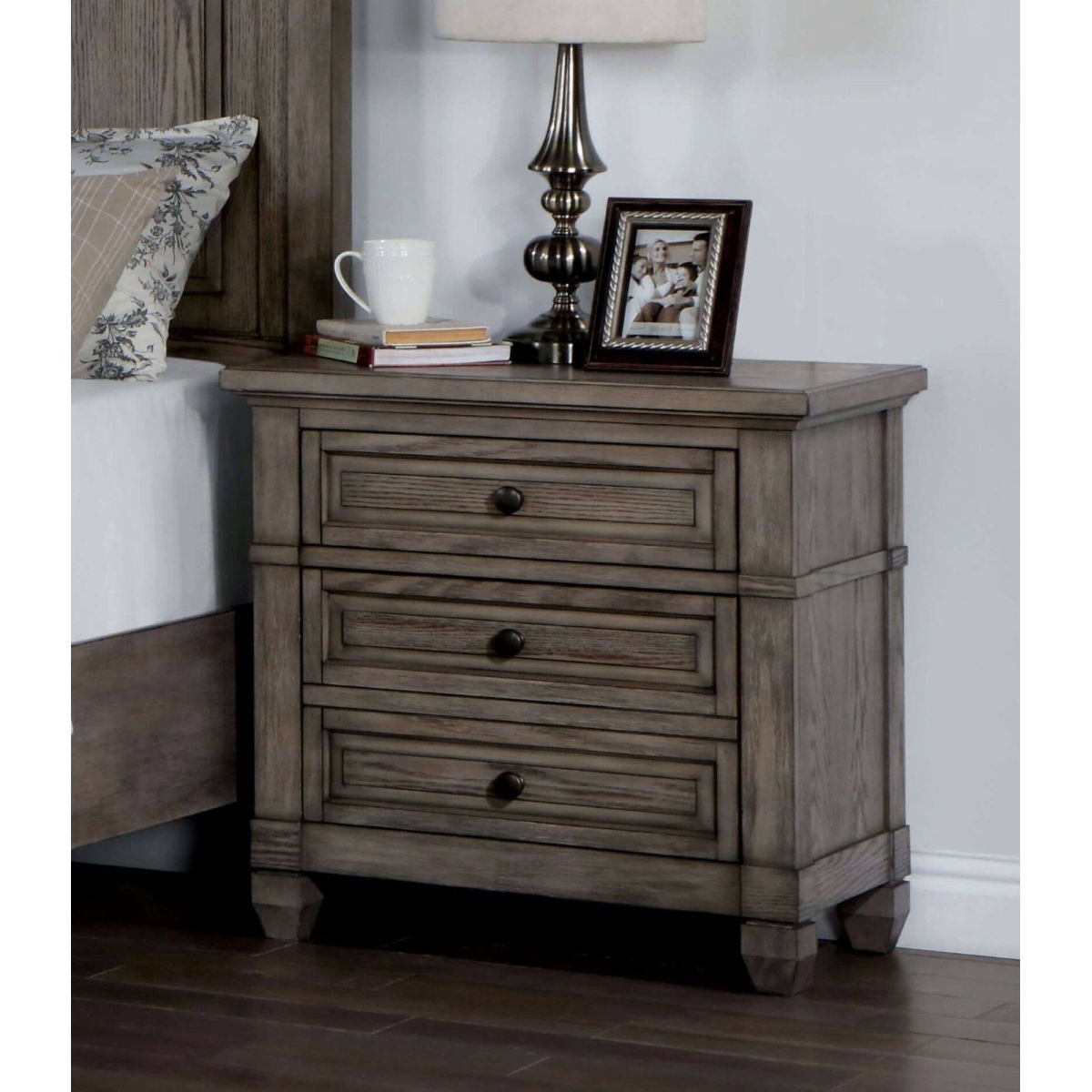 Miekor Furniture Wire-brushed Finish 1pc Nightstand Warm Gray Color ...