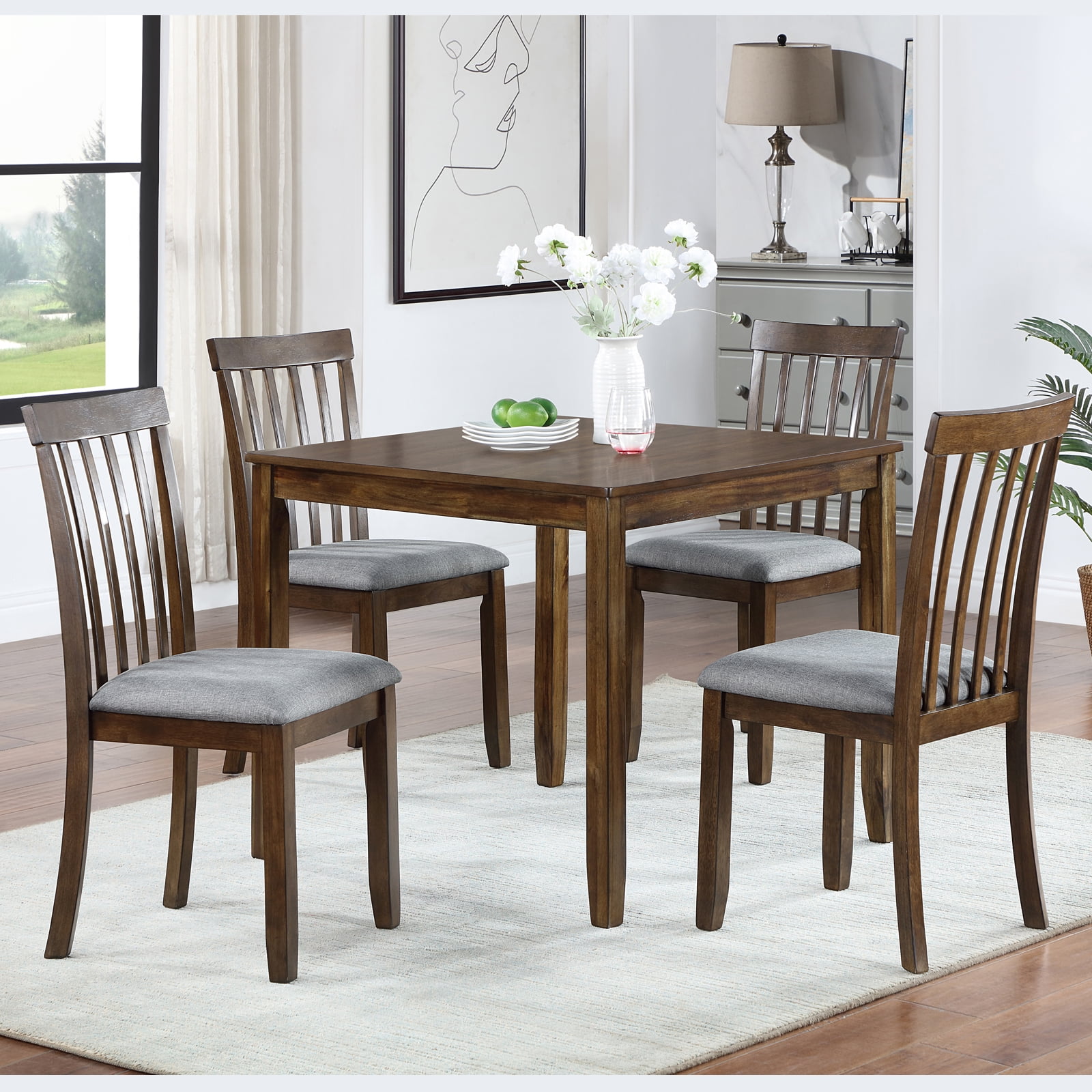 Miekor Furniture Wooden Dining Rectangular Table set for 4,Kitchen ...