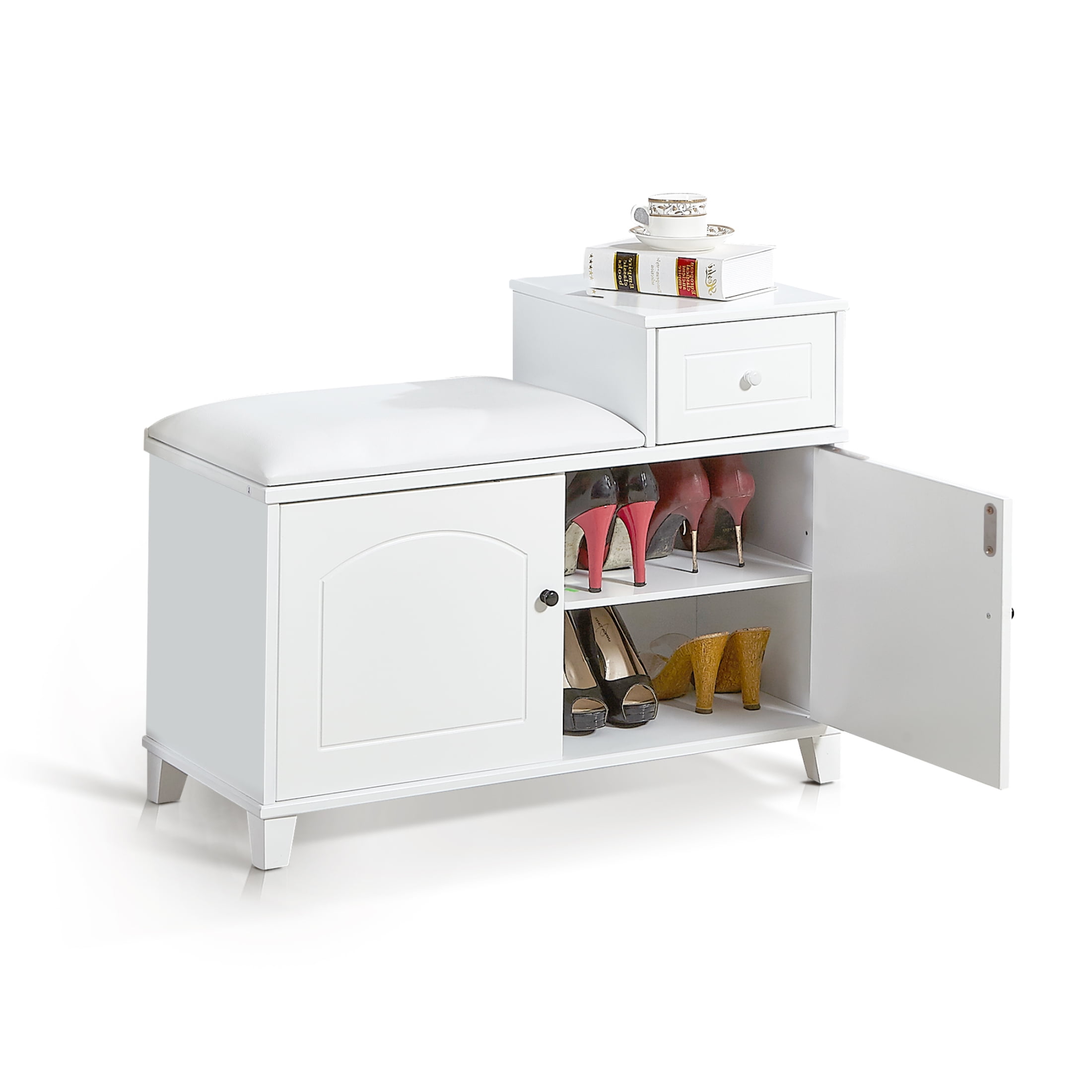 Miekor Furniture Wooden shoe storage stool with drawers - white ...