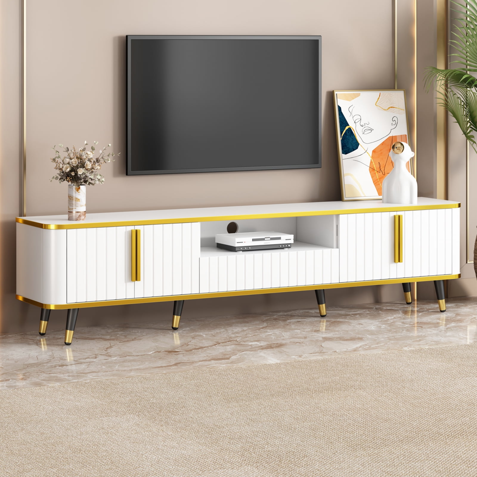 Miekor Luxury Minimalism TV Stand with Open Storage Shelf for TVs Up to ...
