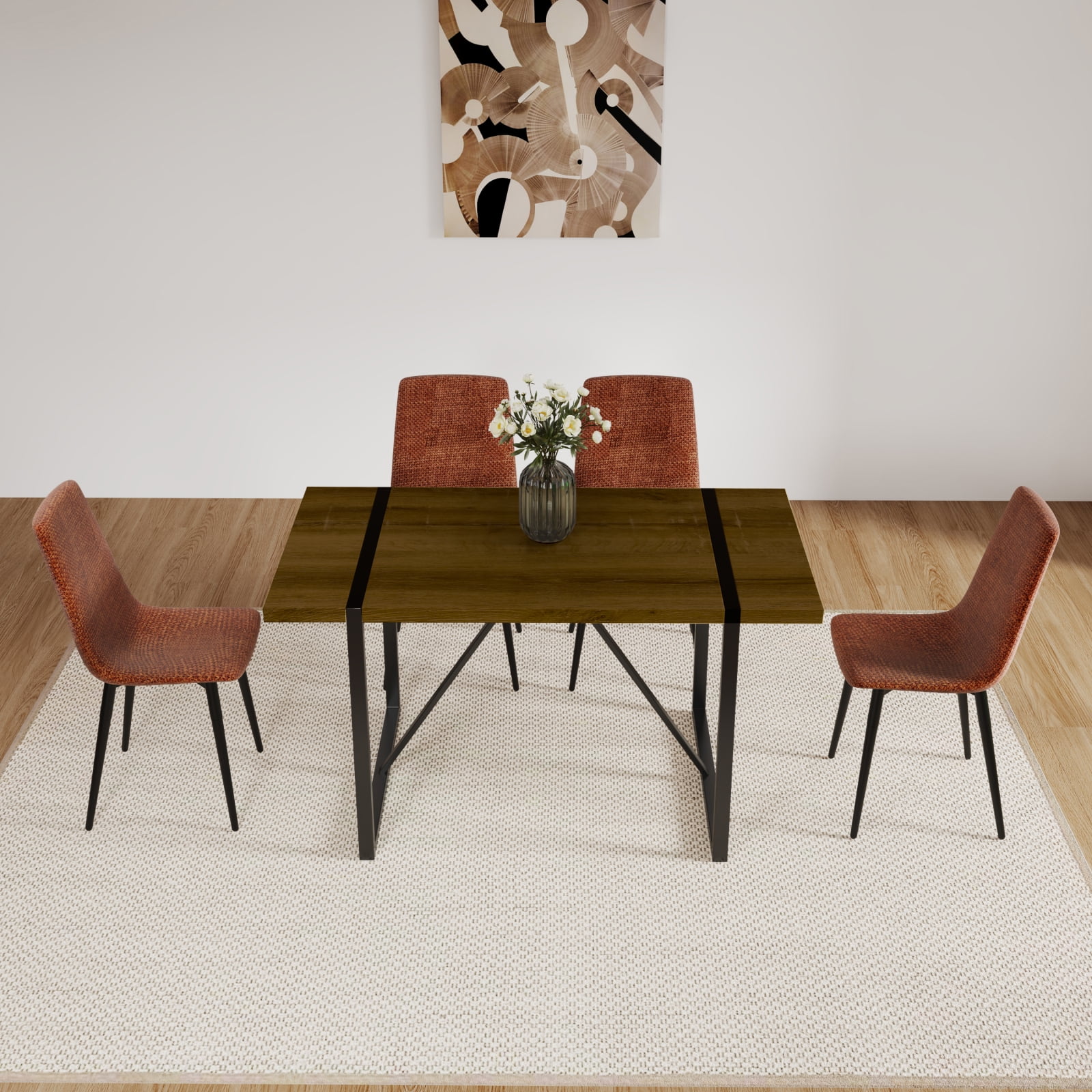 Miekor MDF Caramel Dining Table and Modern Dining Chairs Set of 4, Mid ...