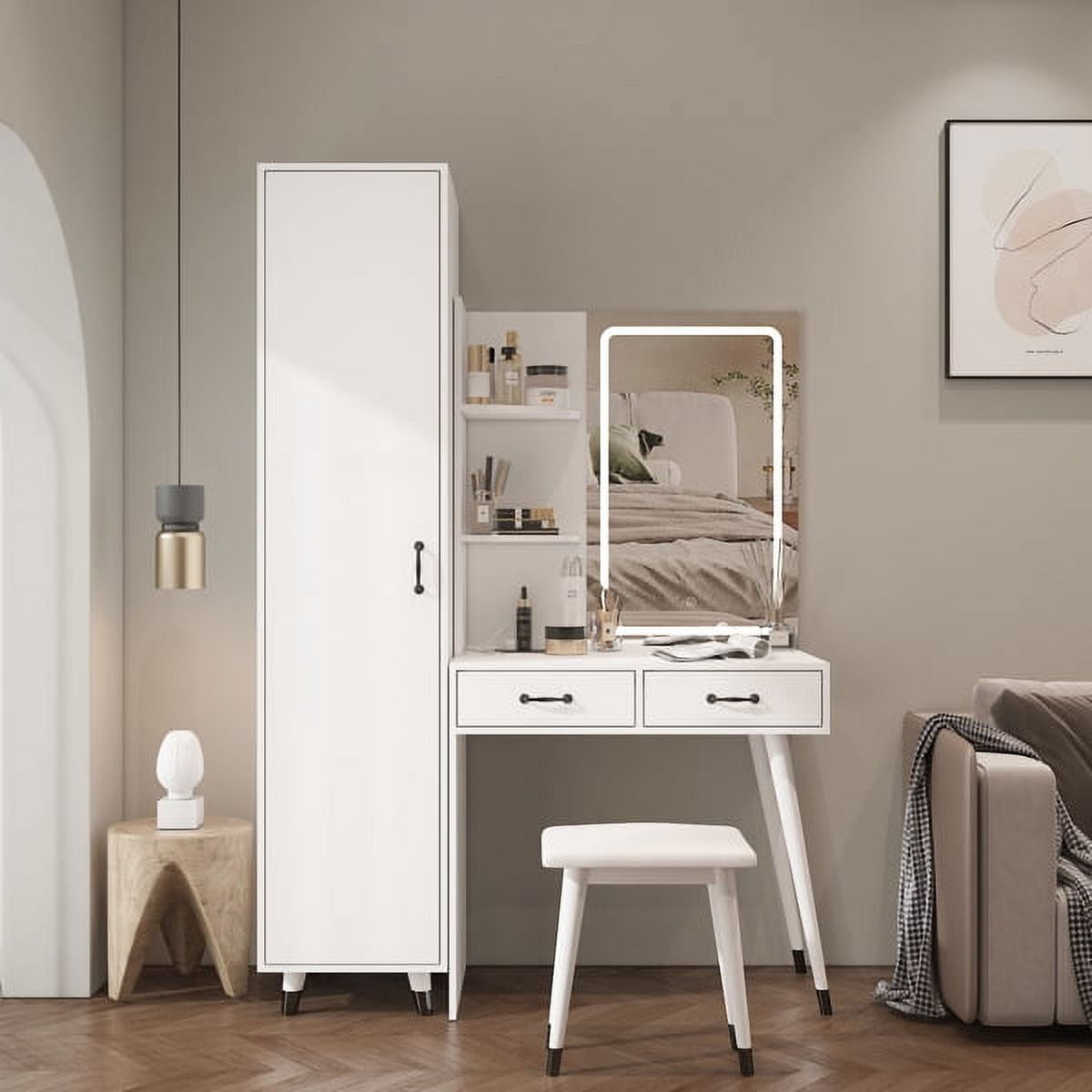 Miekor Makeup Vanity Table and Slim Armoire Wardrobe Set, Dressing ...
