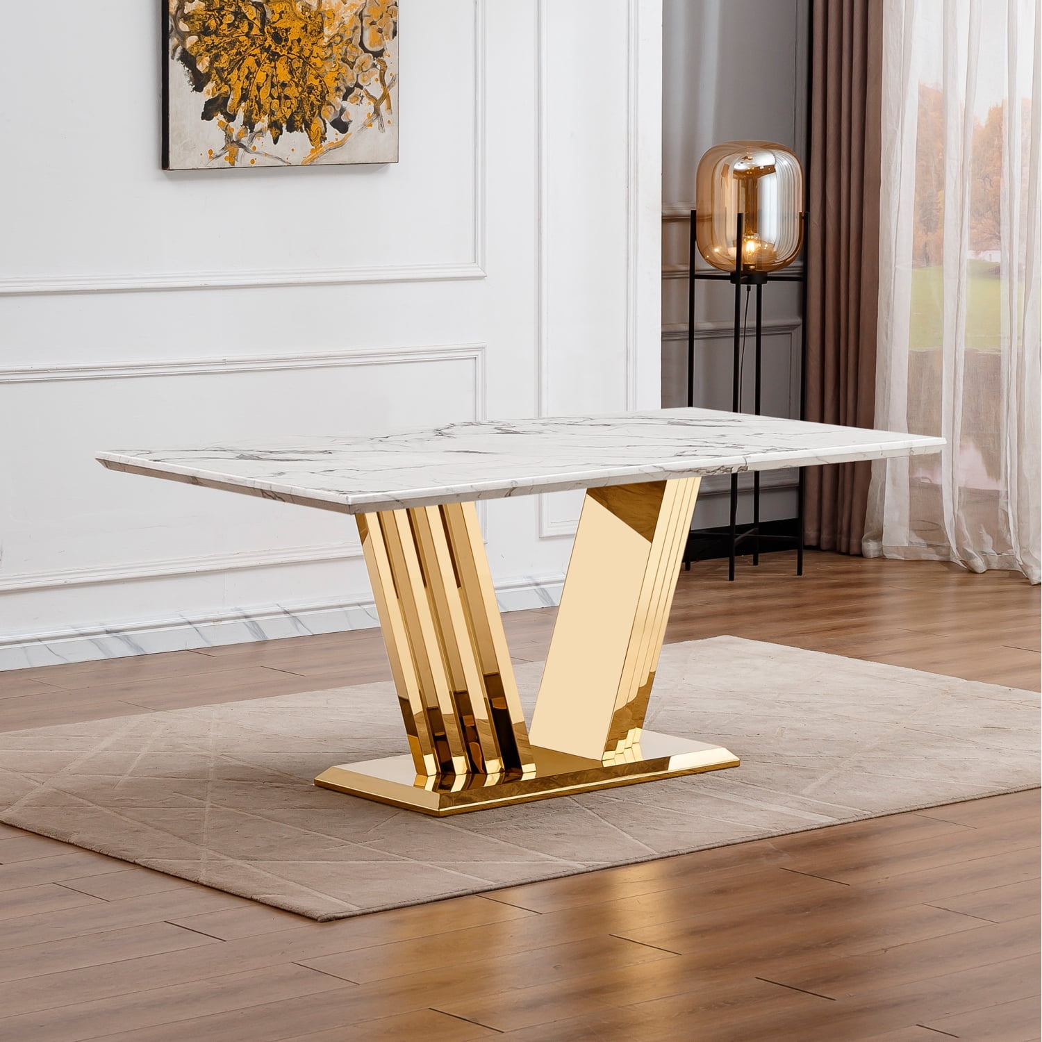 Miekor Marble Dining Table for 6 People, 70" Rectangle Faux Marble ...
