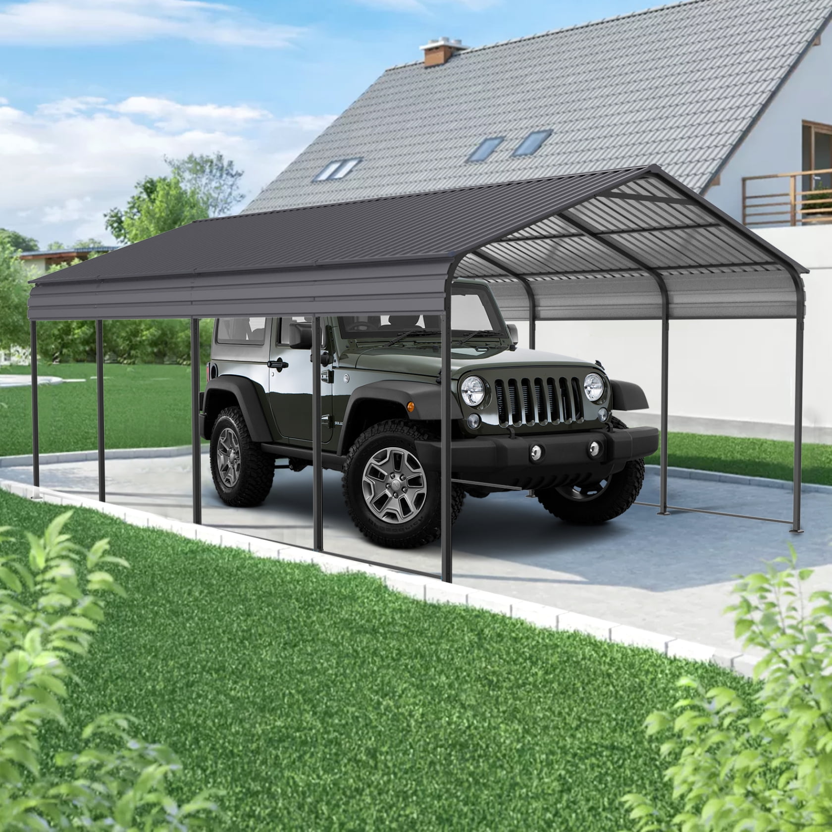 Miekor Metal Carport 12 ×20 FT Heavy Duty with Galvanized Steel Roof, Metal Garage Canopy with ...