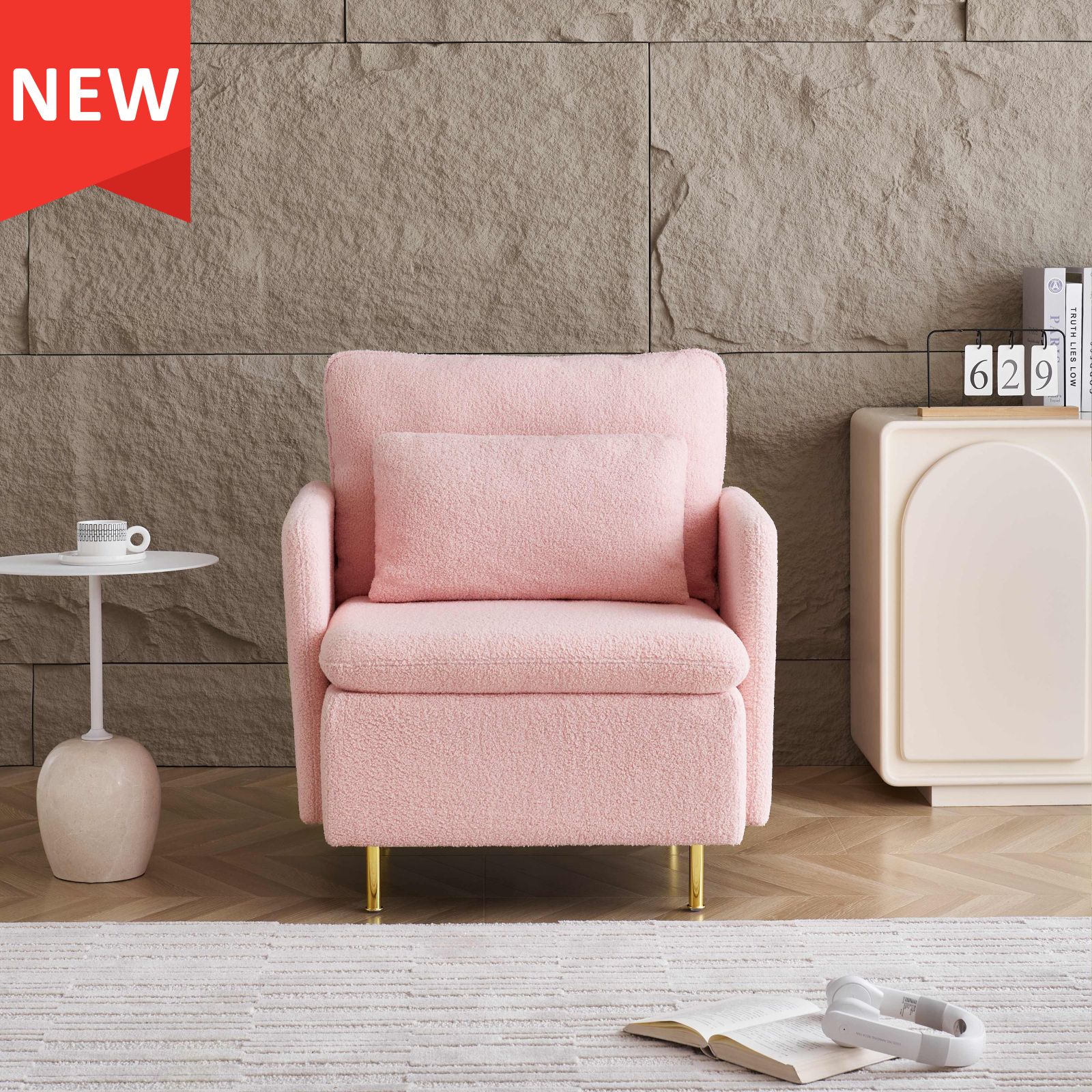 Miekor Modern Accent Chair, Sherpa Upholstered Cozy Comfy Armchair ...