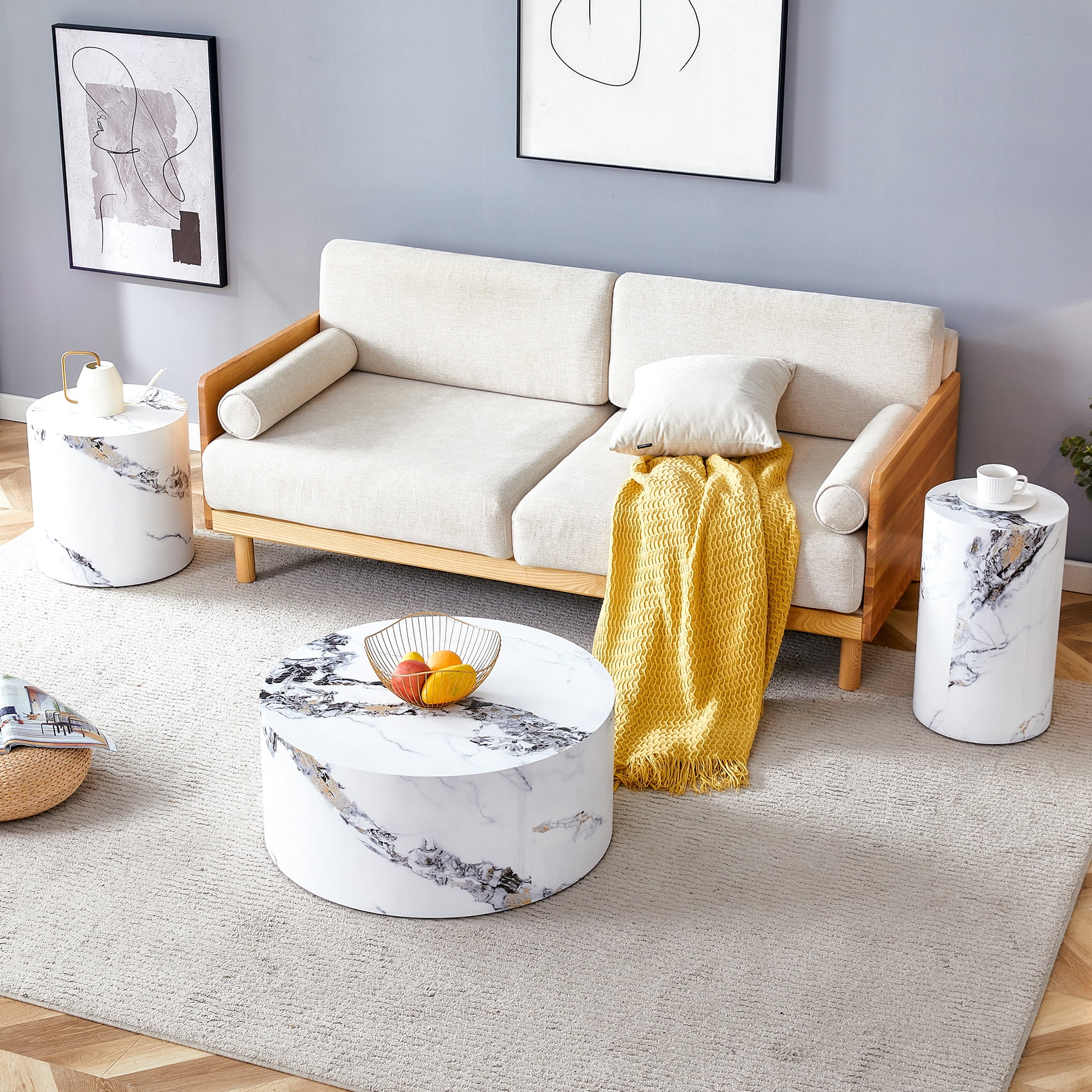 Miekor Modern Minimalist Set Of Three Cylinder Marble-Patterned Mdf ...
